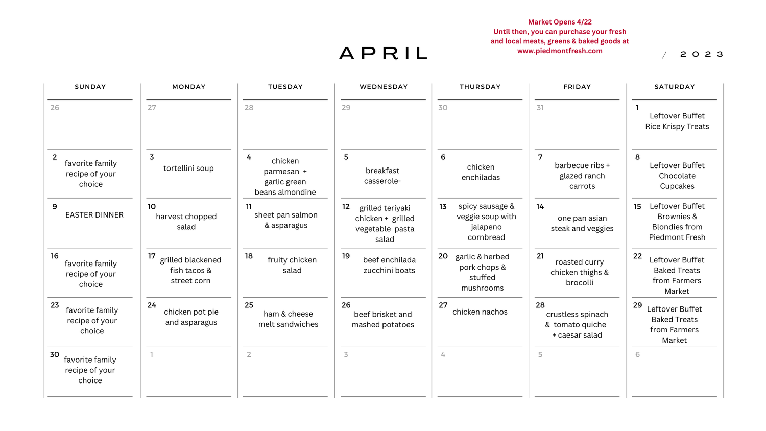 April Menu — Thomasville Farmers Market