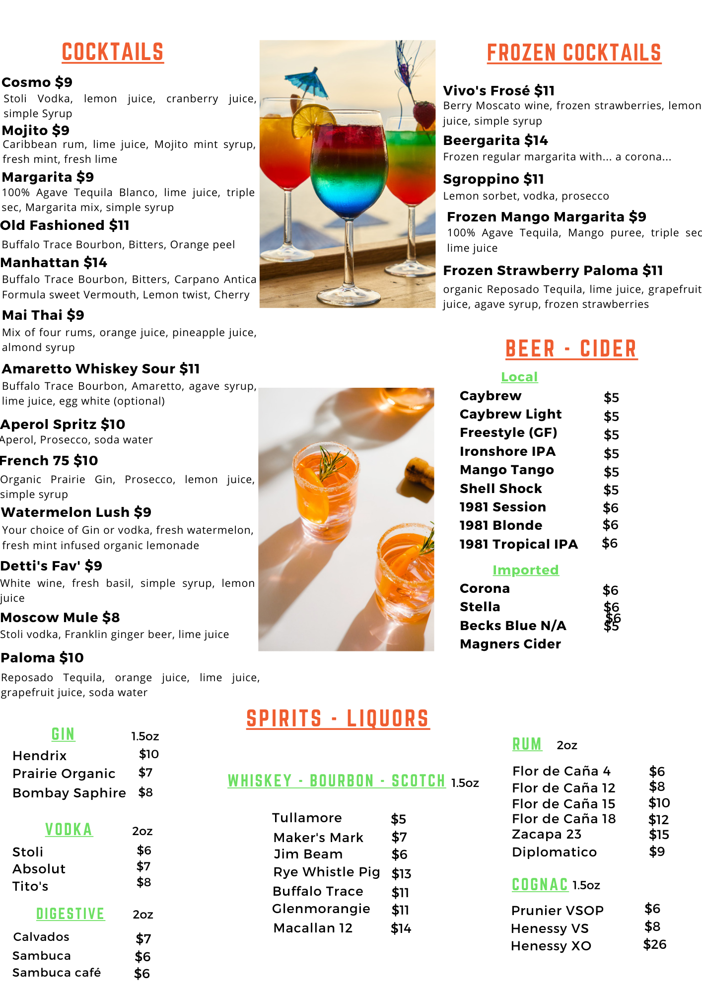 Alcoholic Beverages Menu