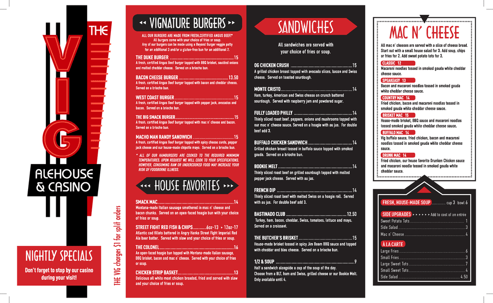 Menu — The Vig Alehouse & Casino