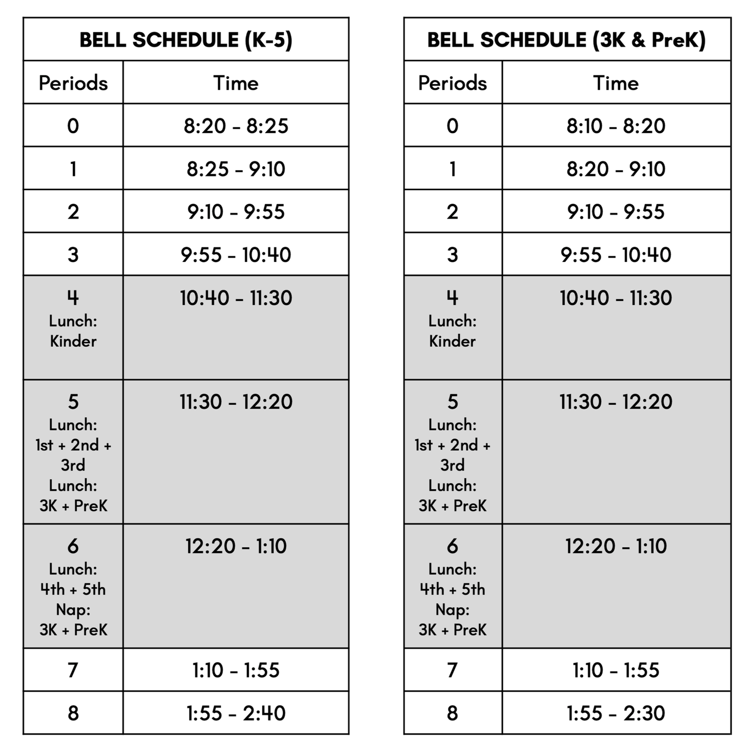 PS 20 The Clinton Hill School — Bell Schedule