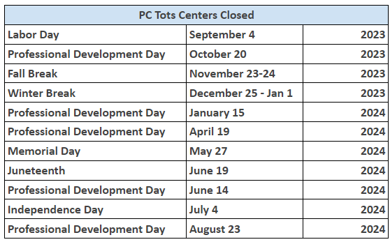 Parent Calendar — PC Tots