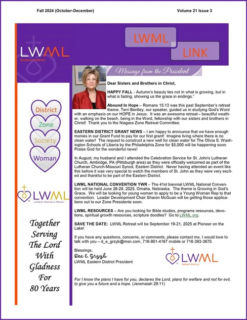 LWML Quarterly Newsletter — Zion Lutheran Church