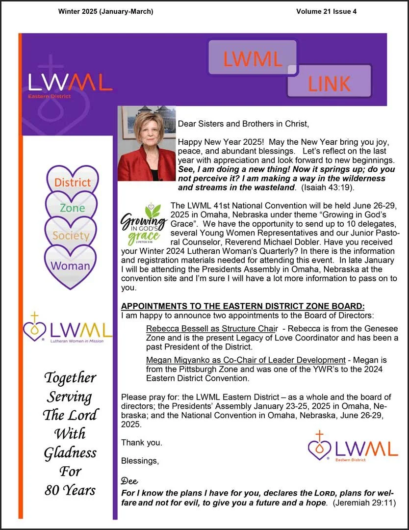 LWML Quarterly Newsletter — Zion Lutheran Church