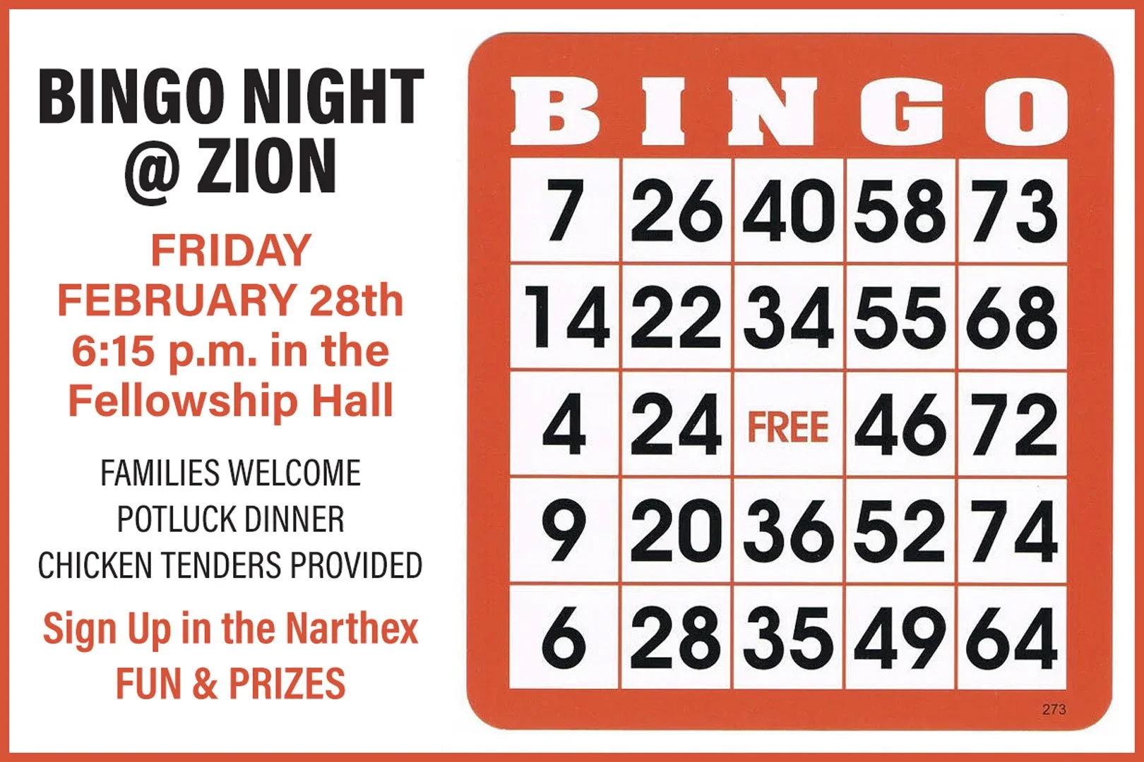BINGO NIGHT: Friday, February 28, 2025 — Zion Lutheran Church