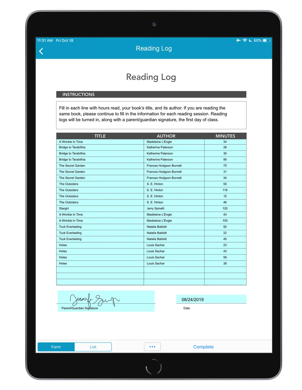 Spotlight Form: The Digital Reading Log - GoFormz
