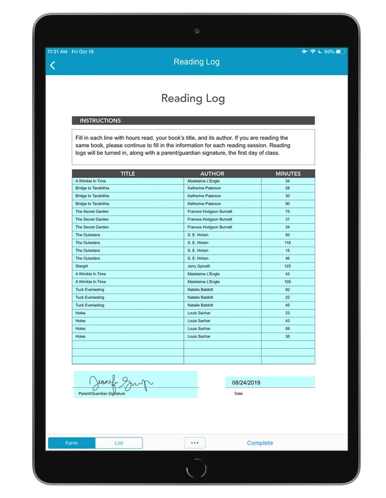 Spotlight Form: The Digital Reading Log - GoFormz