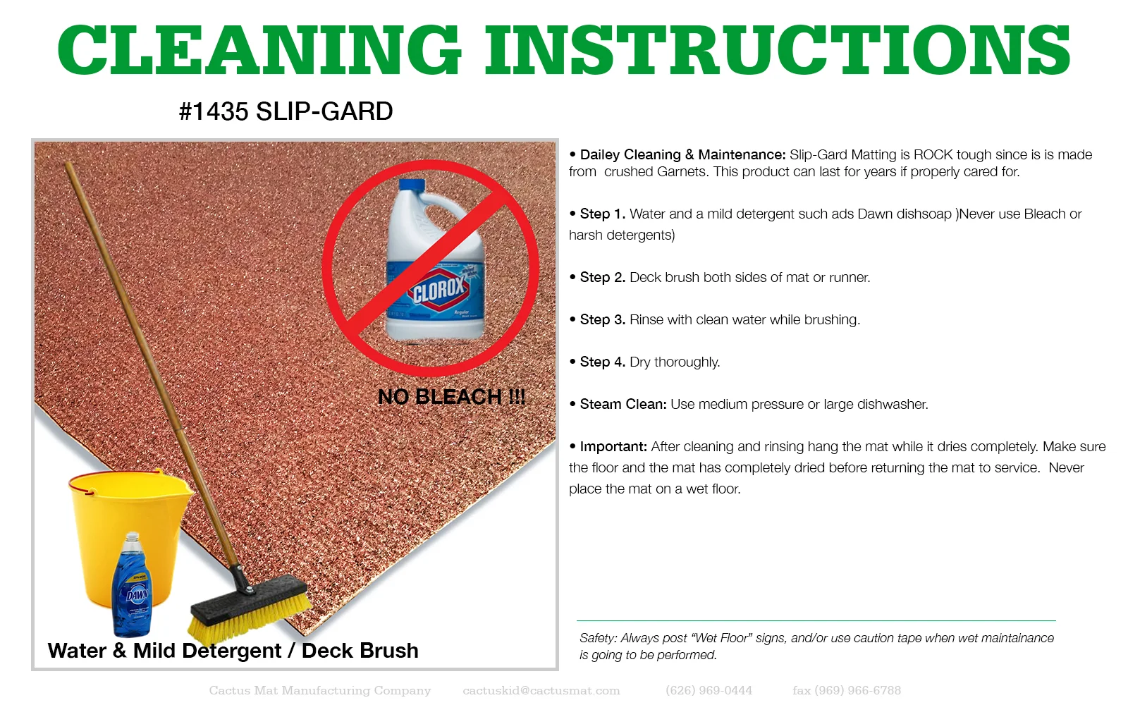 Care & Cleaning Instructions — Cactus Mat