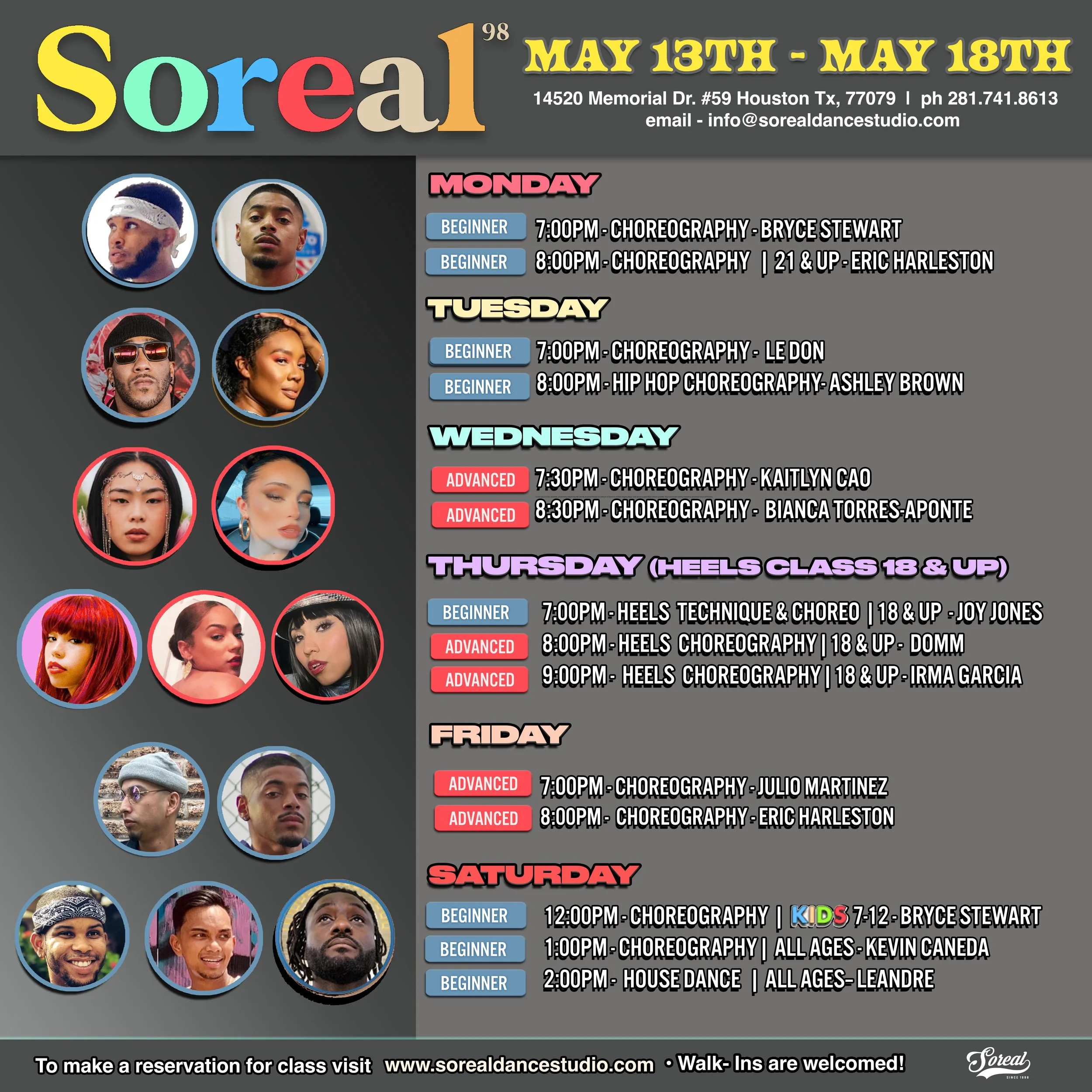 Soreal Weekly Classes (5.13.24 - 5.18.24) — SOREAL DANCE STUDIO