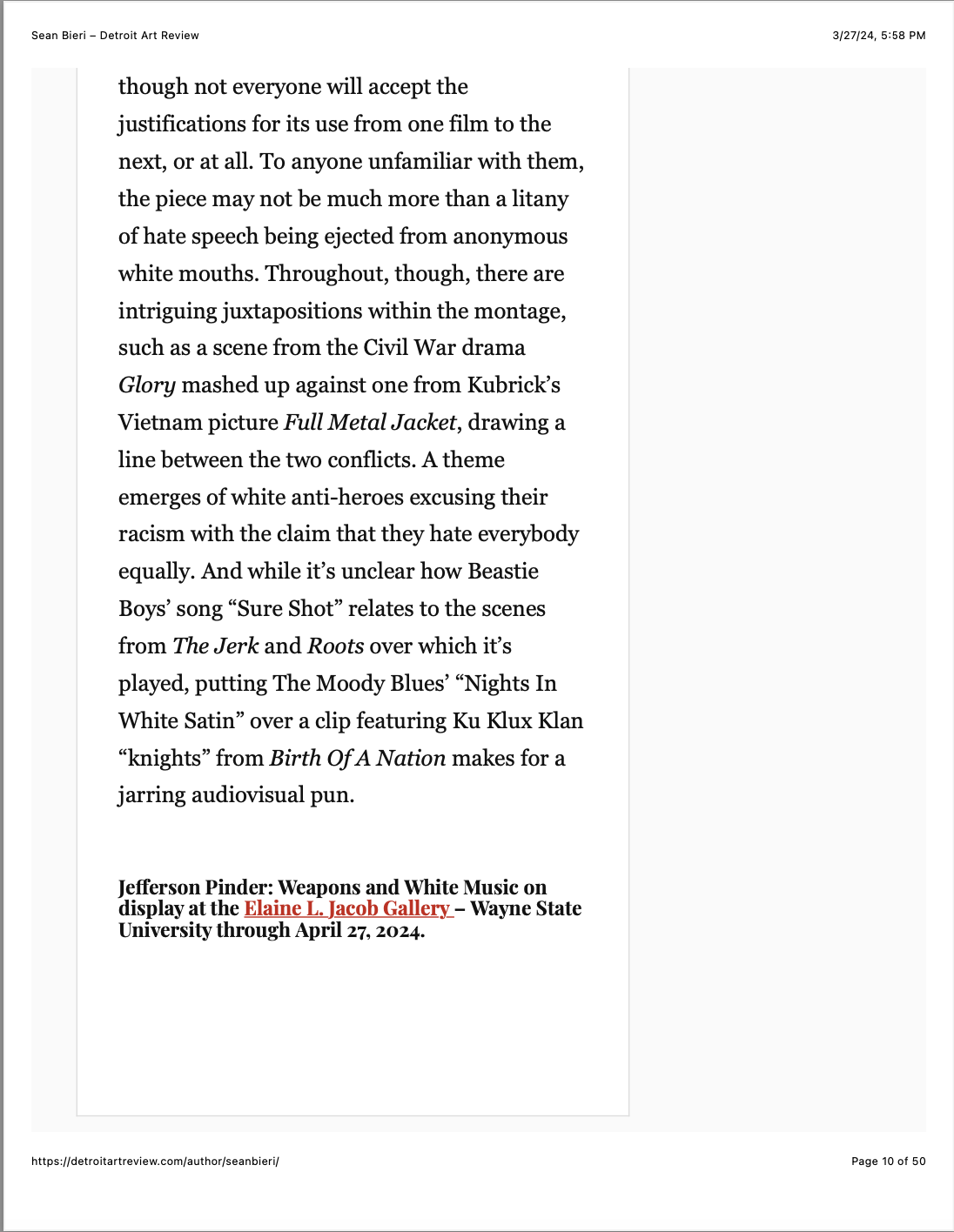 Weapons and White Music at Wayne State University — Jefferson Pinder