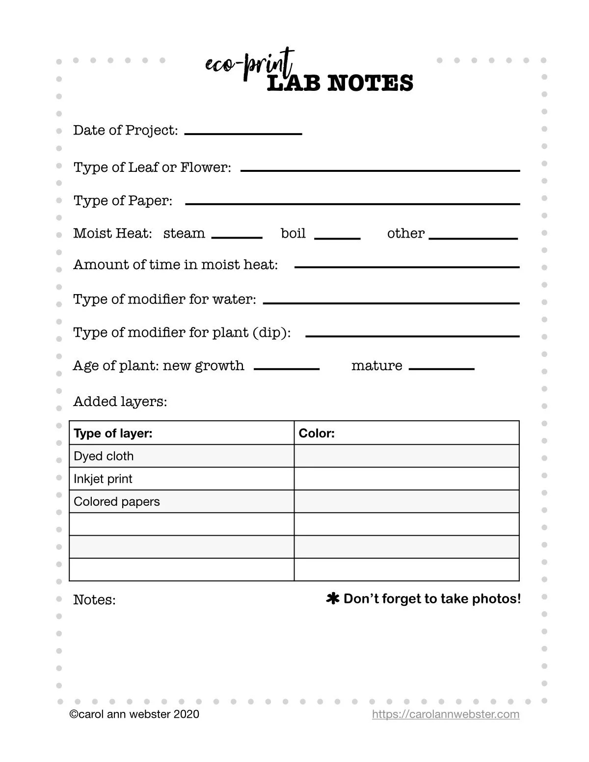 Keep Good Notes When Eco-Printing — Carol Ann Webster