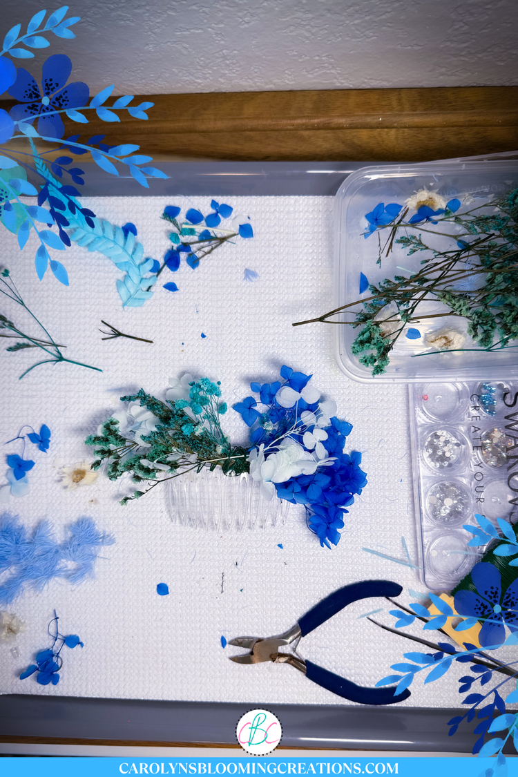 How to Make a Something Blue Dried Flowers Hair Comb — DIY Home ...
