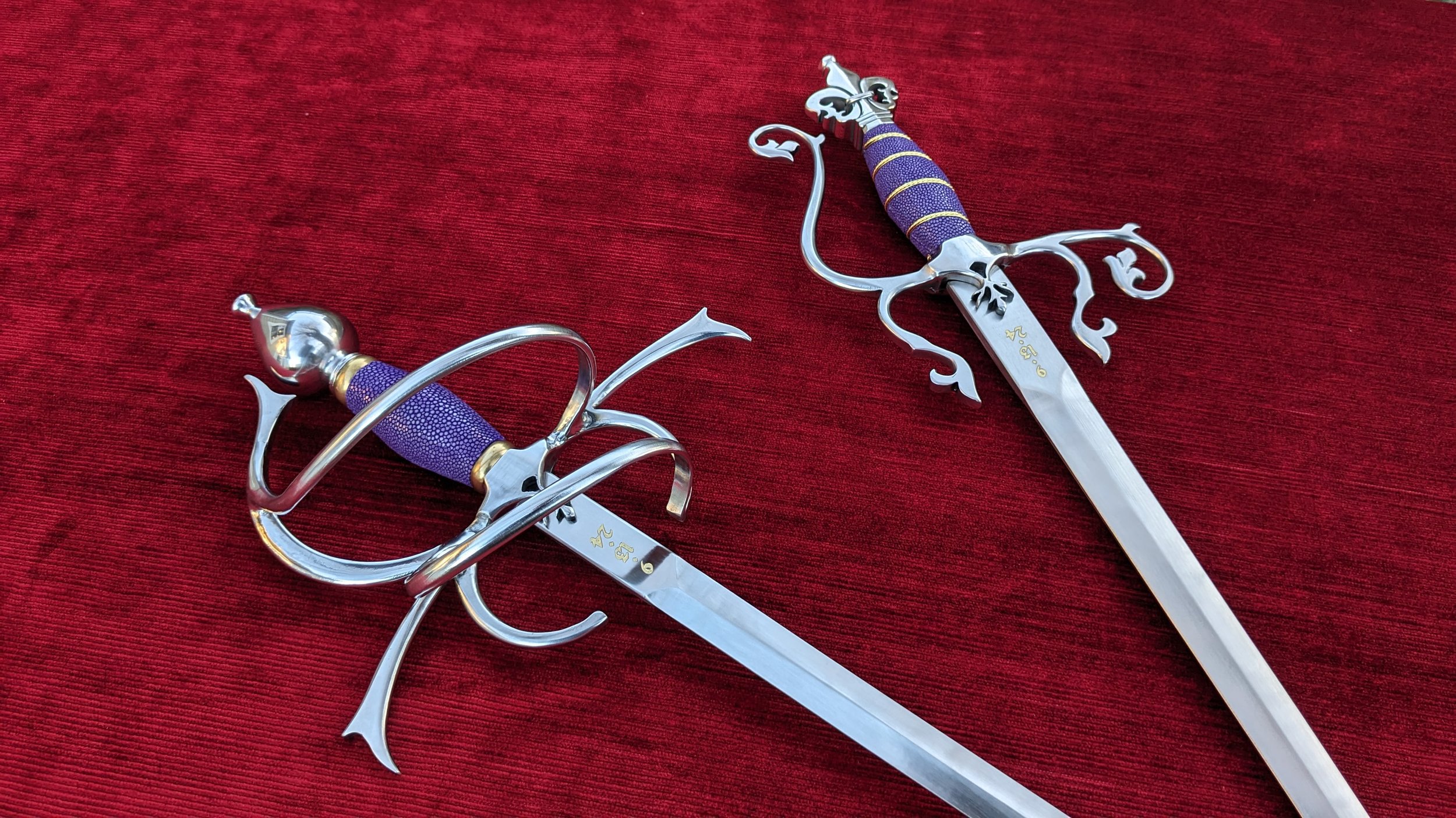 Wedding Rapiers -- Purple Rayskin Grips [BLUNT] — Jesse Belsky Stageswords