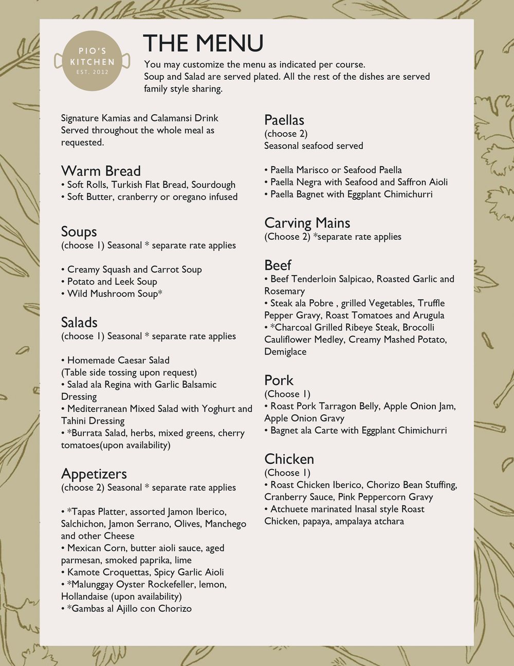 PRIVATE DINING RESERVATIONS — Pio's Kitchen