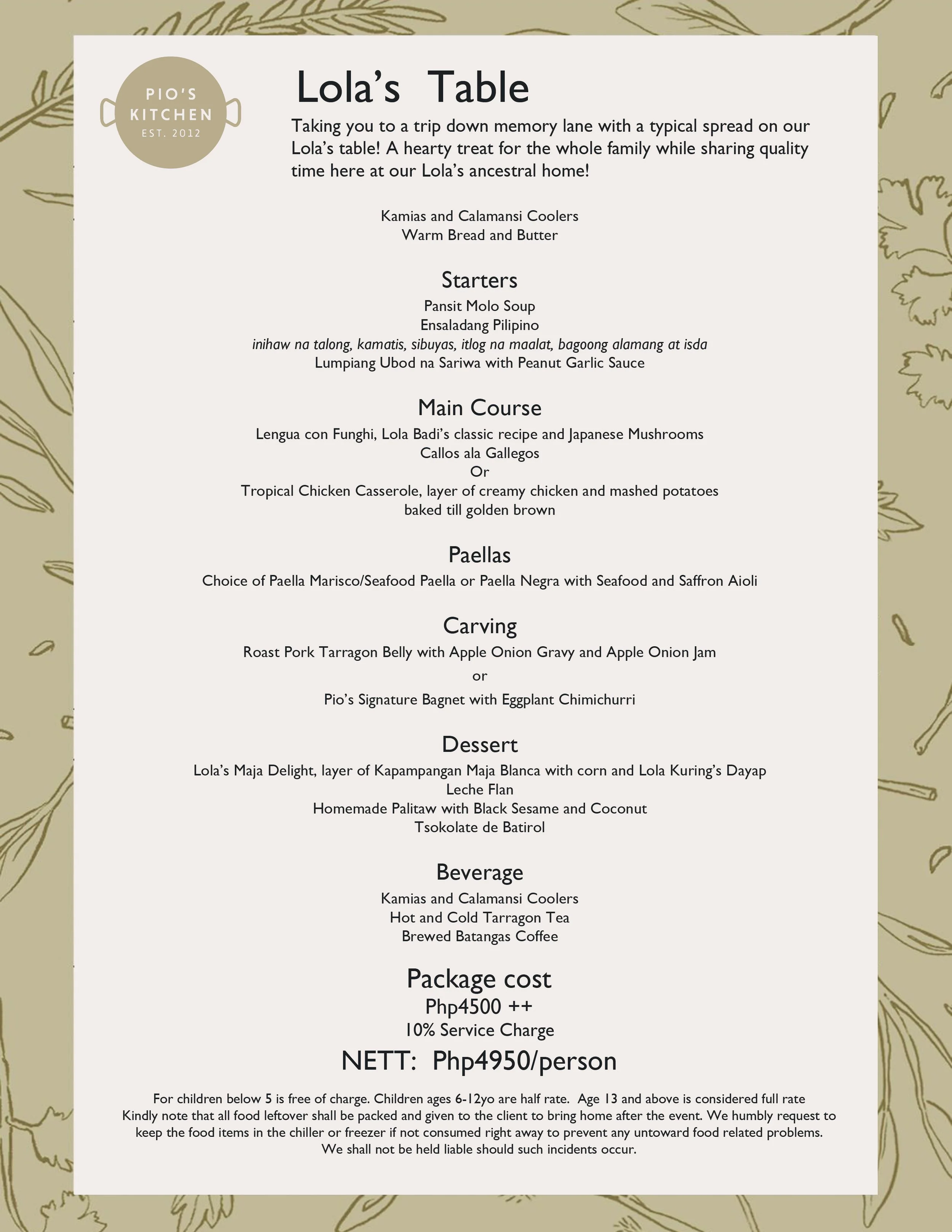 PRIVATE DINING RESERVATIONS — Pio's Kitchen