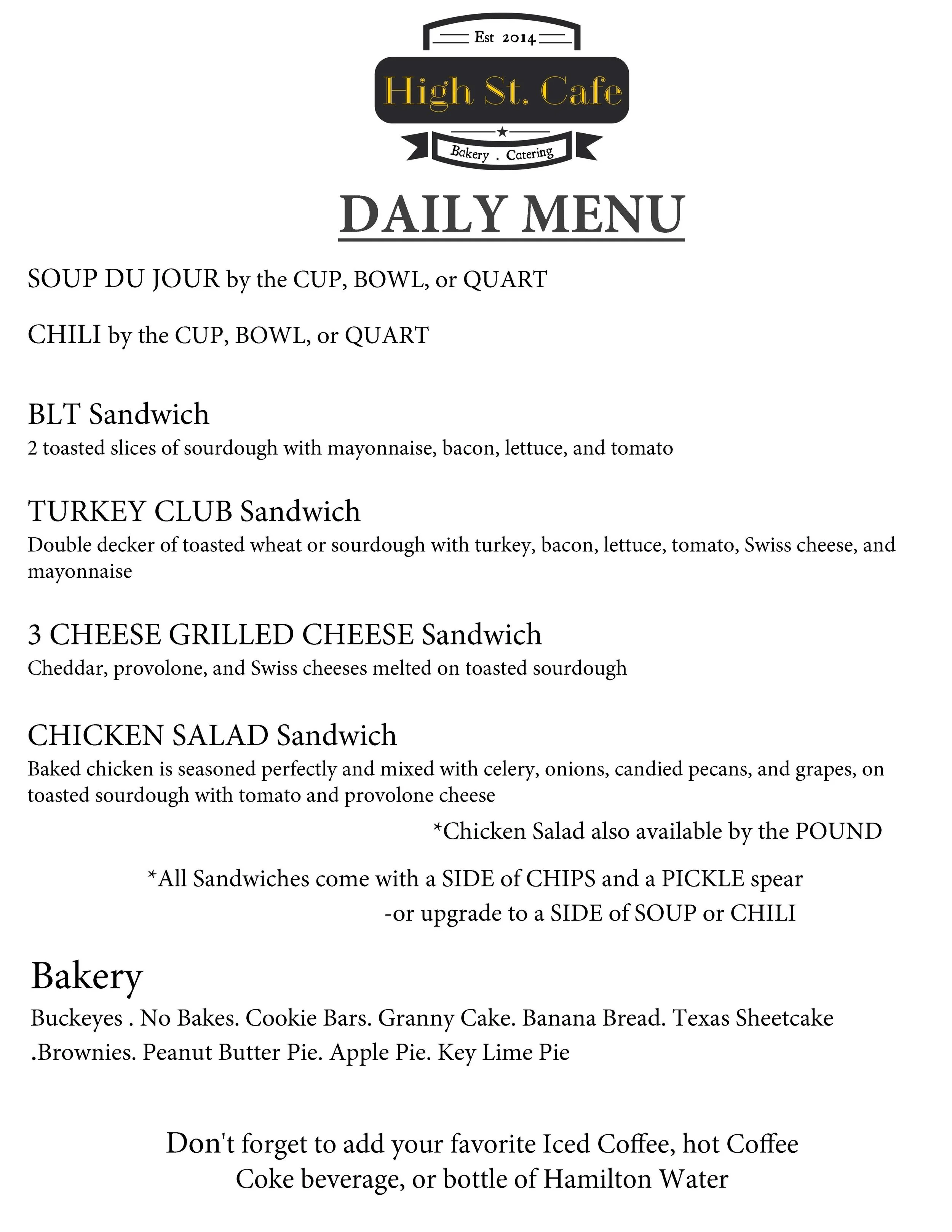 Menu — High St Cafe