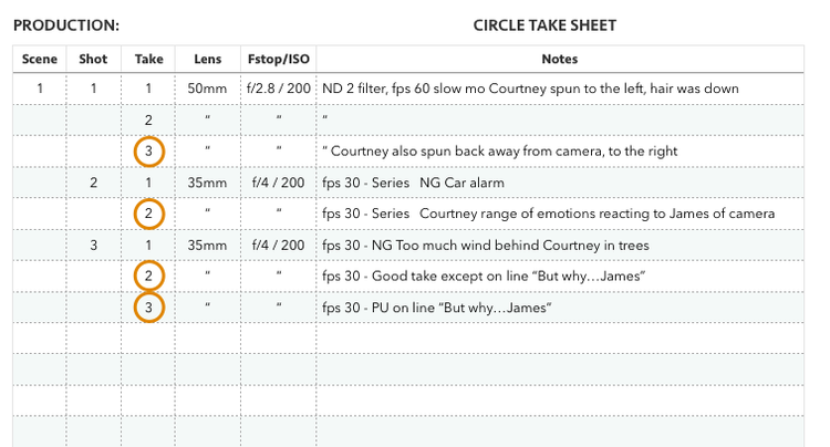 Script Continuity Sheet and Other Important Film Production Notes ...