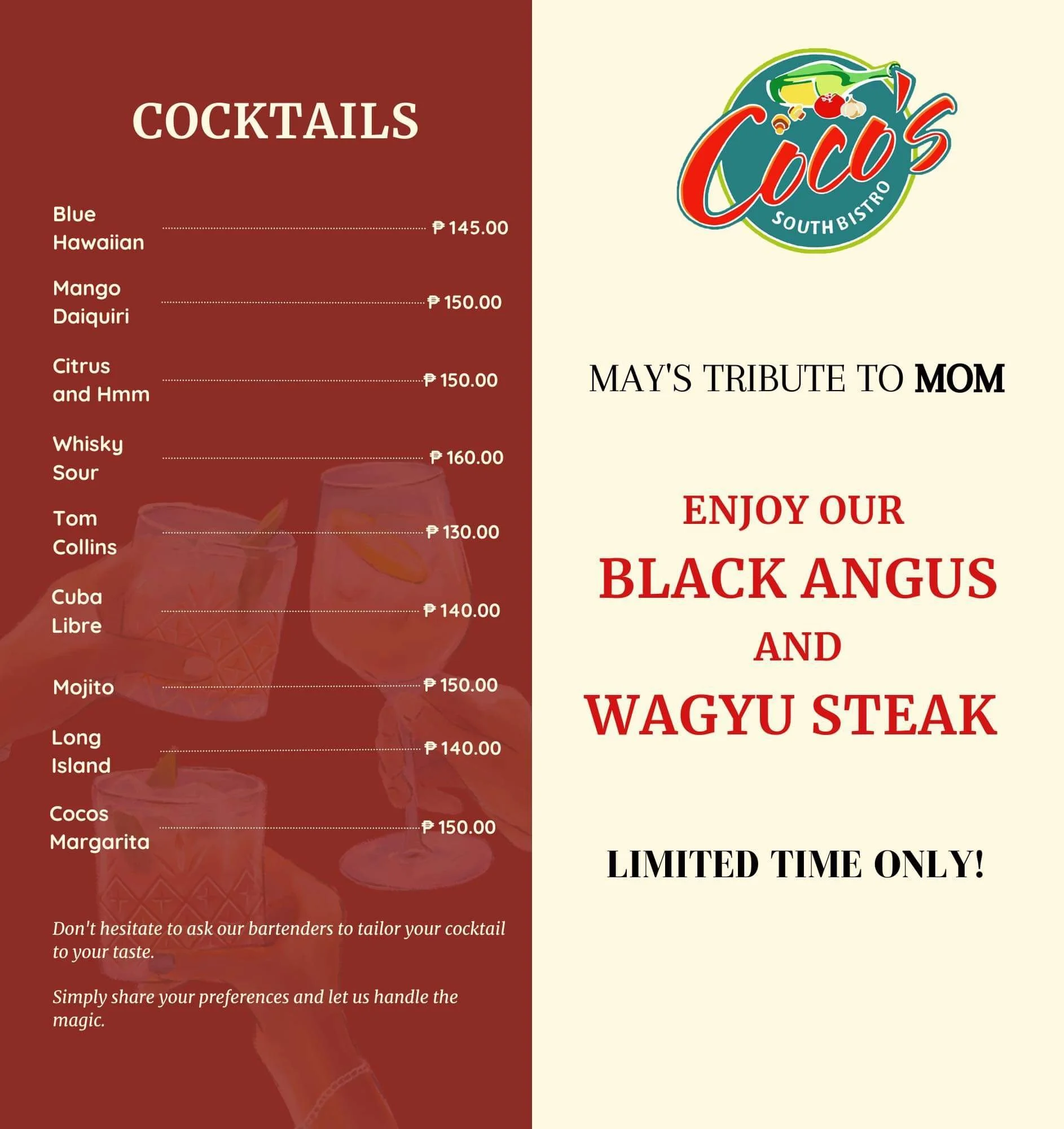 Menu — Coco's South Bistro