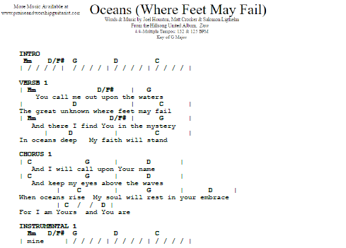 Oceans Hillsong Chords