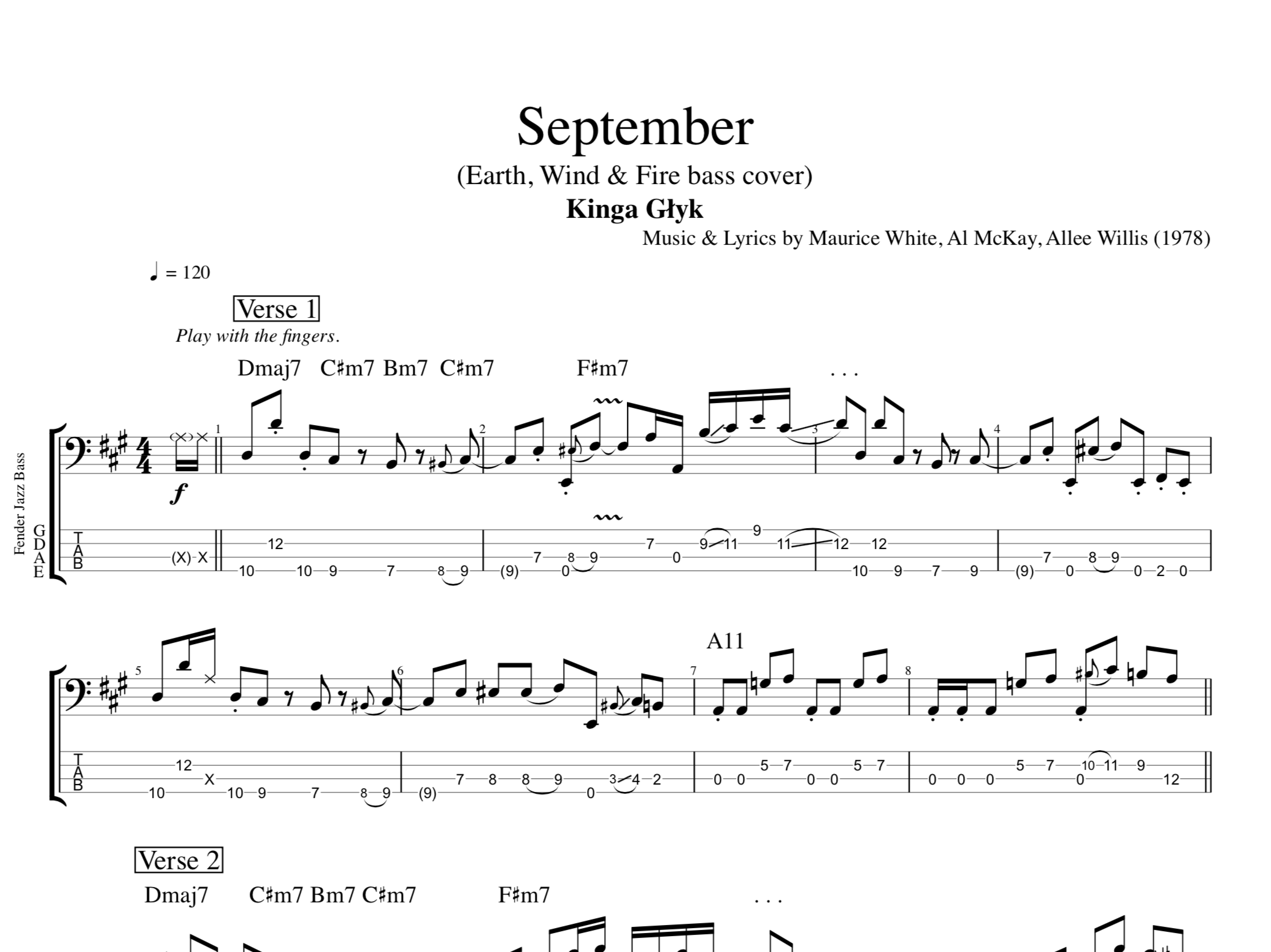 "September" (Earth, Wind & Fire bass cover) · Kinga Glyk || Bass: Tab ...