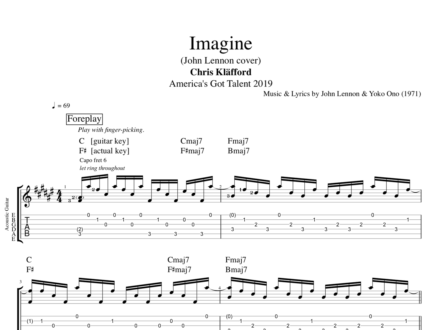 John Lennon Imagine Guitar JOHN LENNON IMAGINE SHEET MUSIC Piano