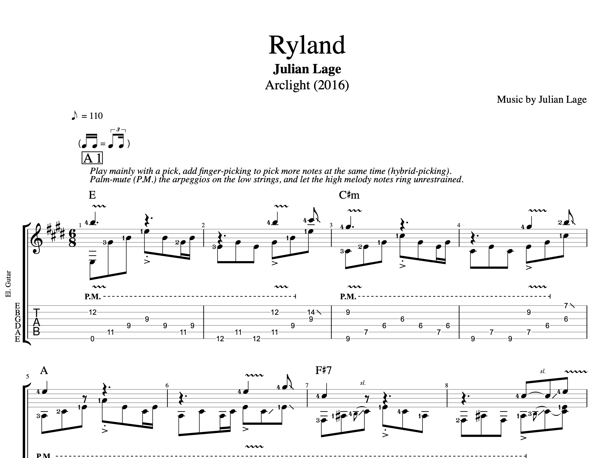 "Ryland" (Arclight) · Julian Lage || Guitar + Bass || Tabs + Sheet ...