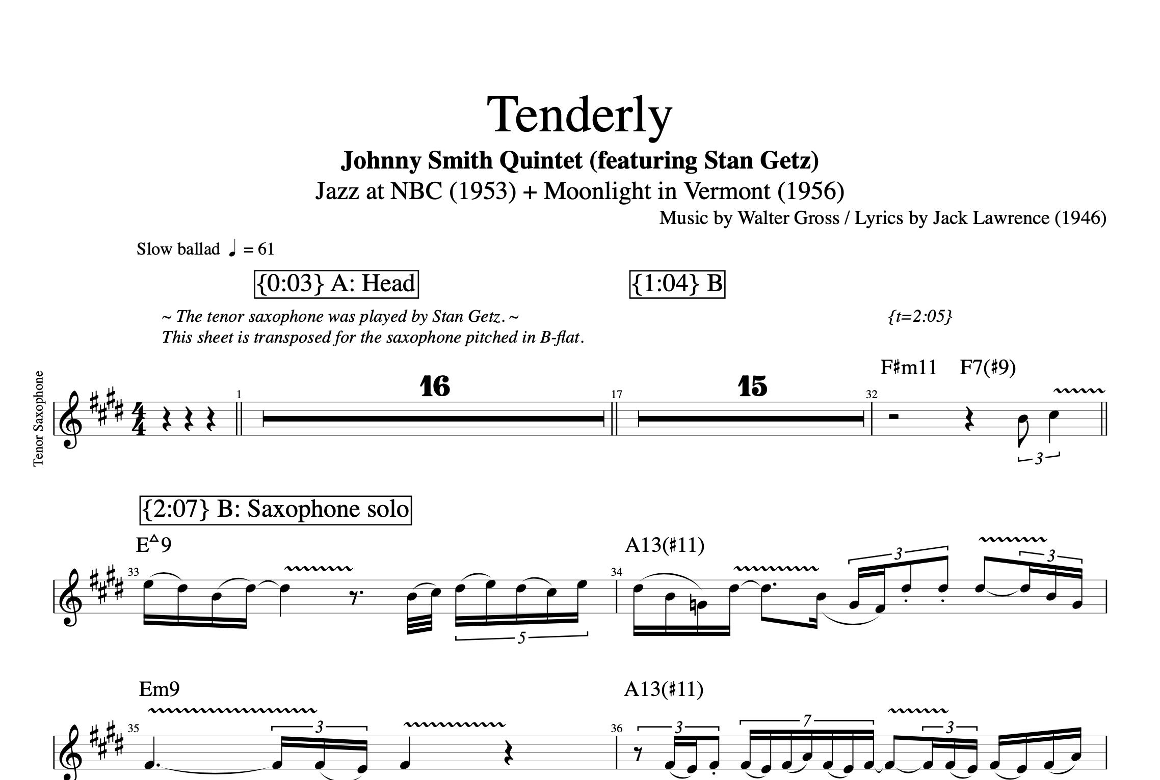 "Tenderly" · Johnny Smith Quintet (feat. Stan Getz) || Guitar ...