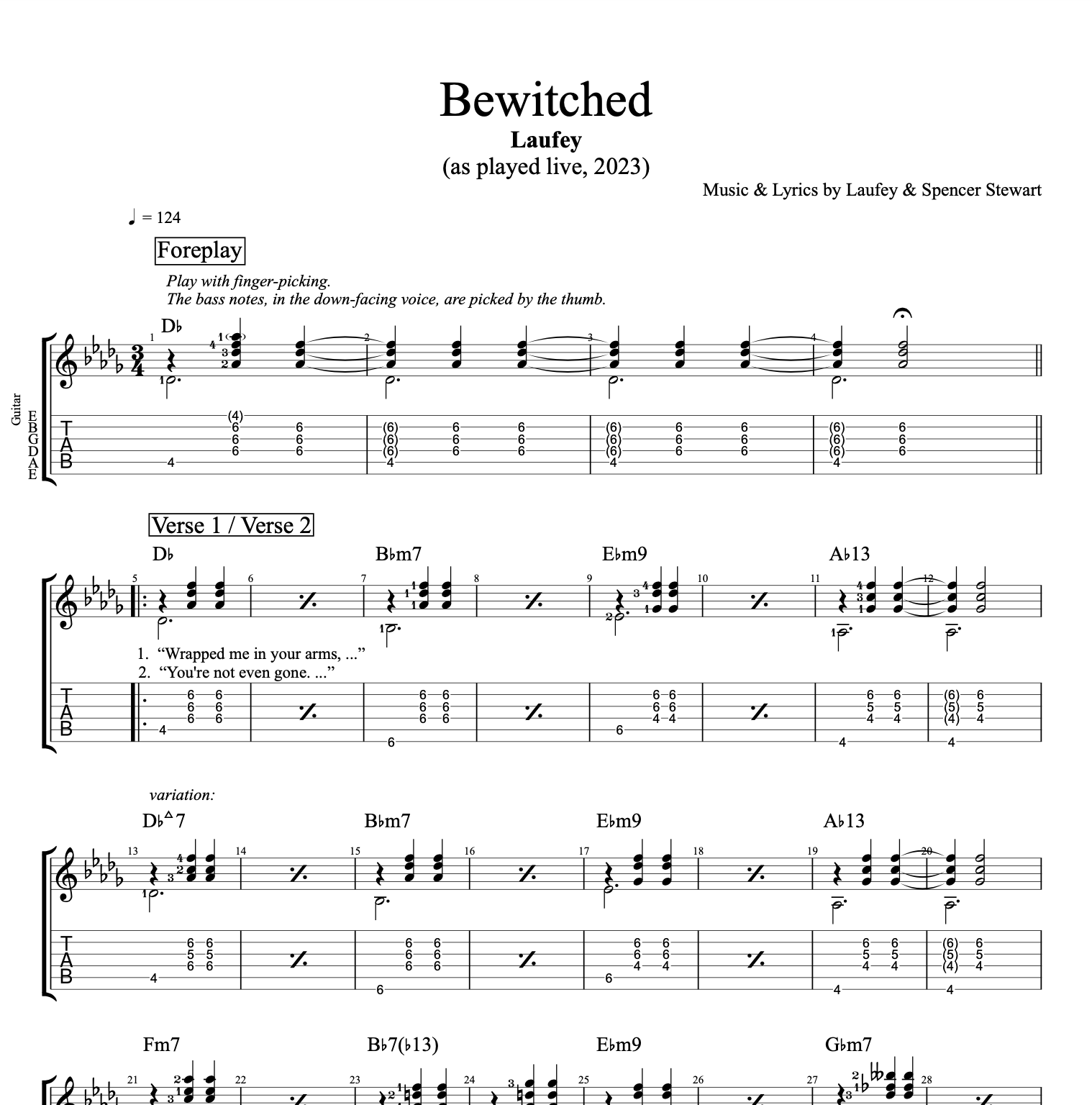 Bewitched Live Laufey Guitar Tab Chords Sheet Music Bewitched Live Laufey Guitar Tab Chords Sheet Music