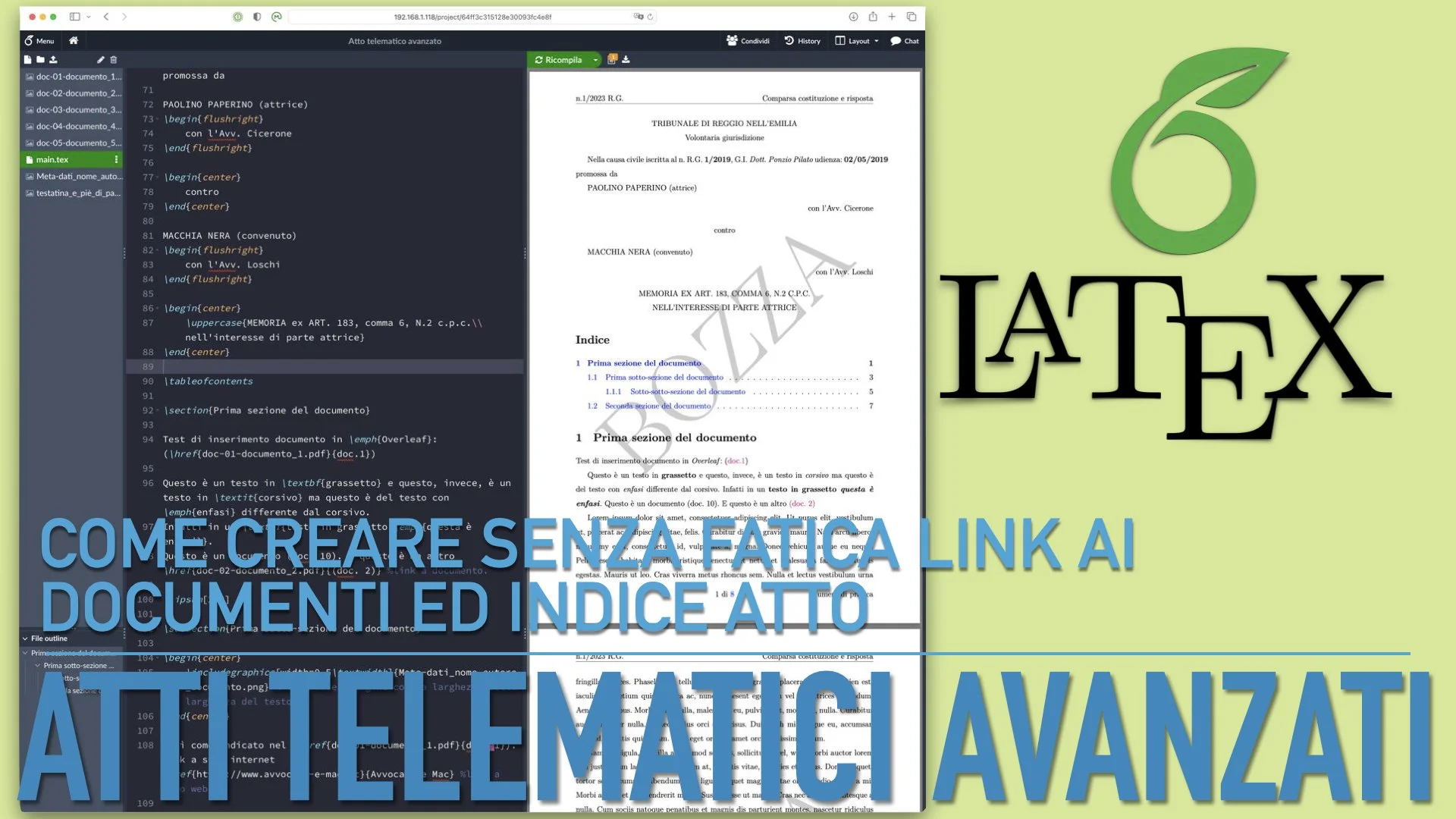Webinar per la creazione atti telematici avanzati in modo semplice con Overleaf — Avvocati e Mac