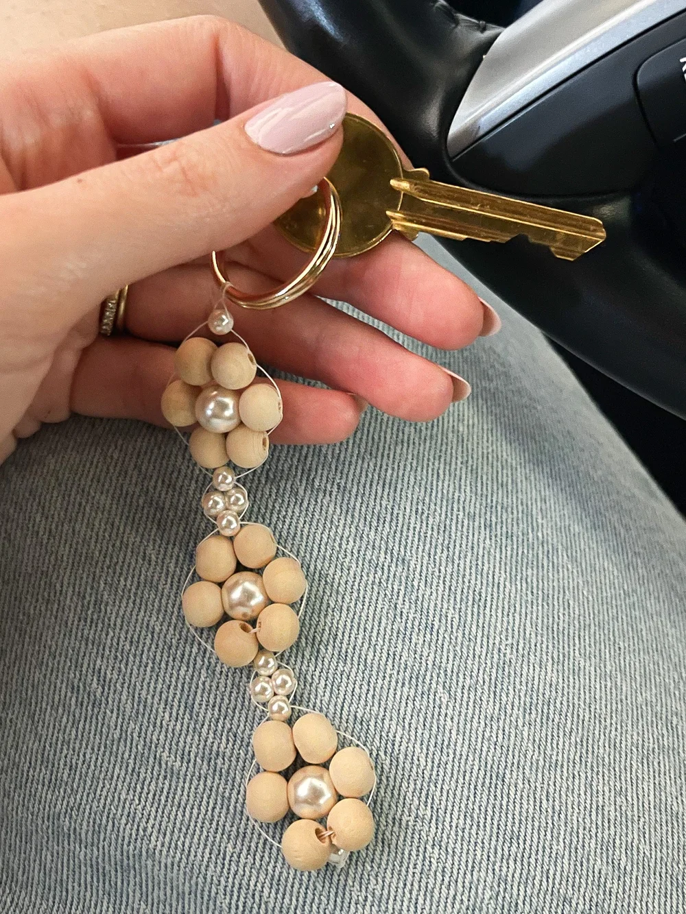 Grown Up DIY Bead Weaving Keychain: Wood & Pearl Floral — Weekend ...