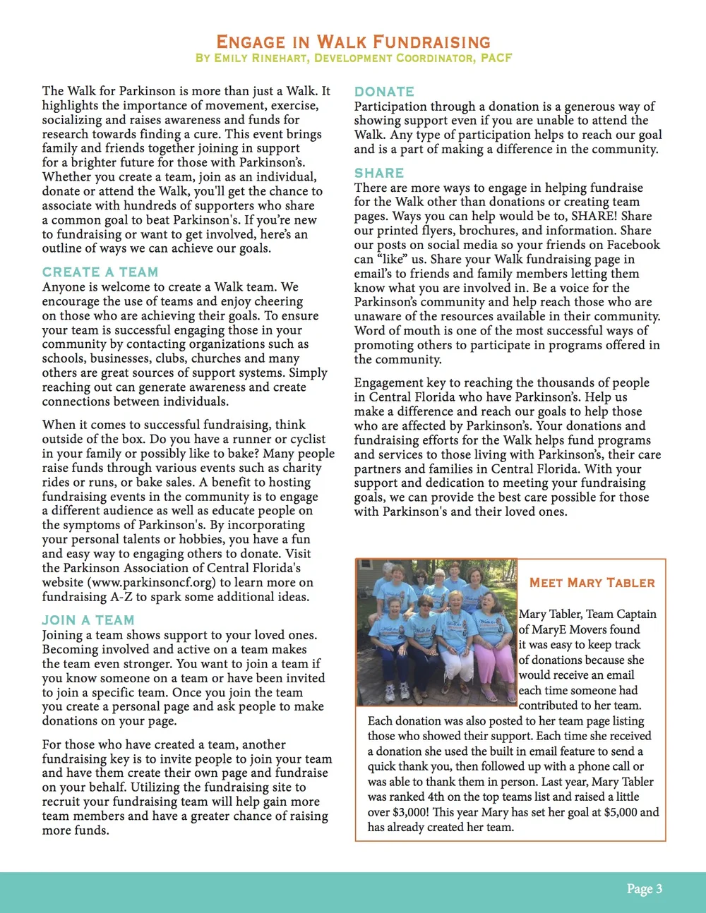 Engage in Walk Fundraising — Parkinson Association of Central Florida
