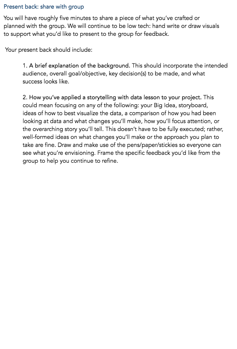 SWD working session — storytelling with data