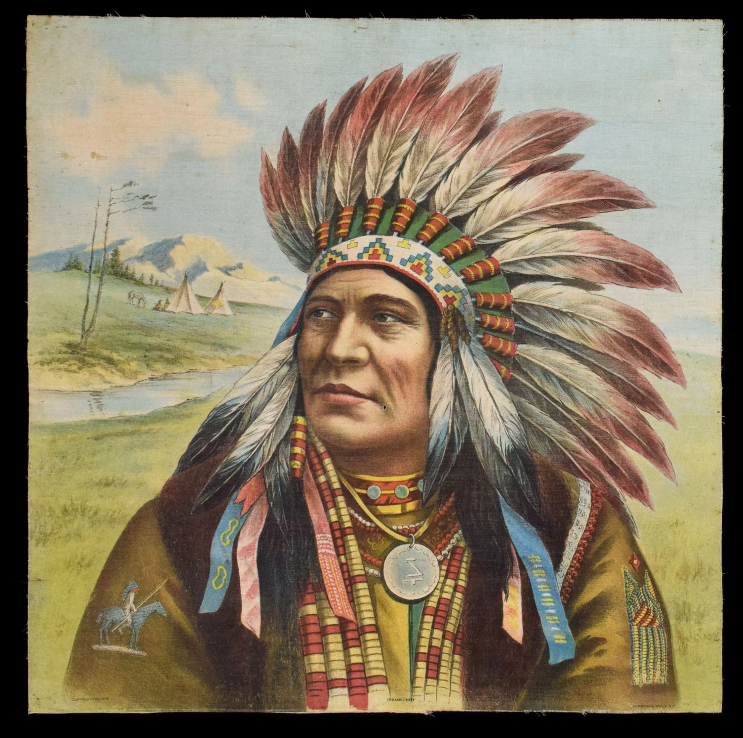 Antique Indian Chief Textile | Made by Schwab & Wolf of New York ...