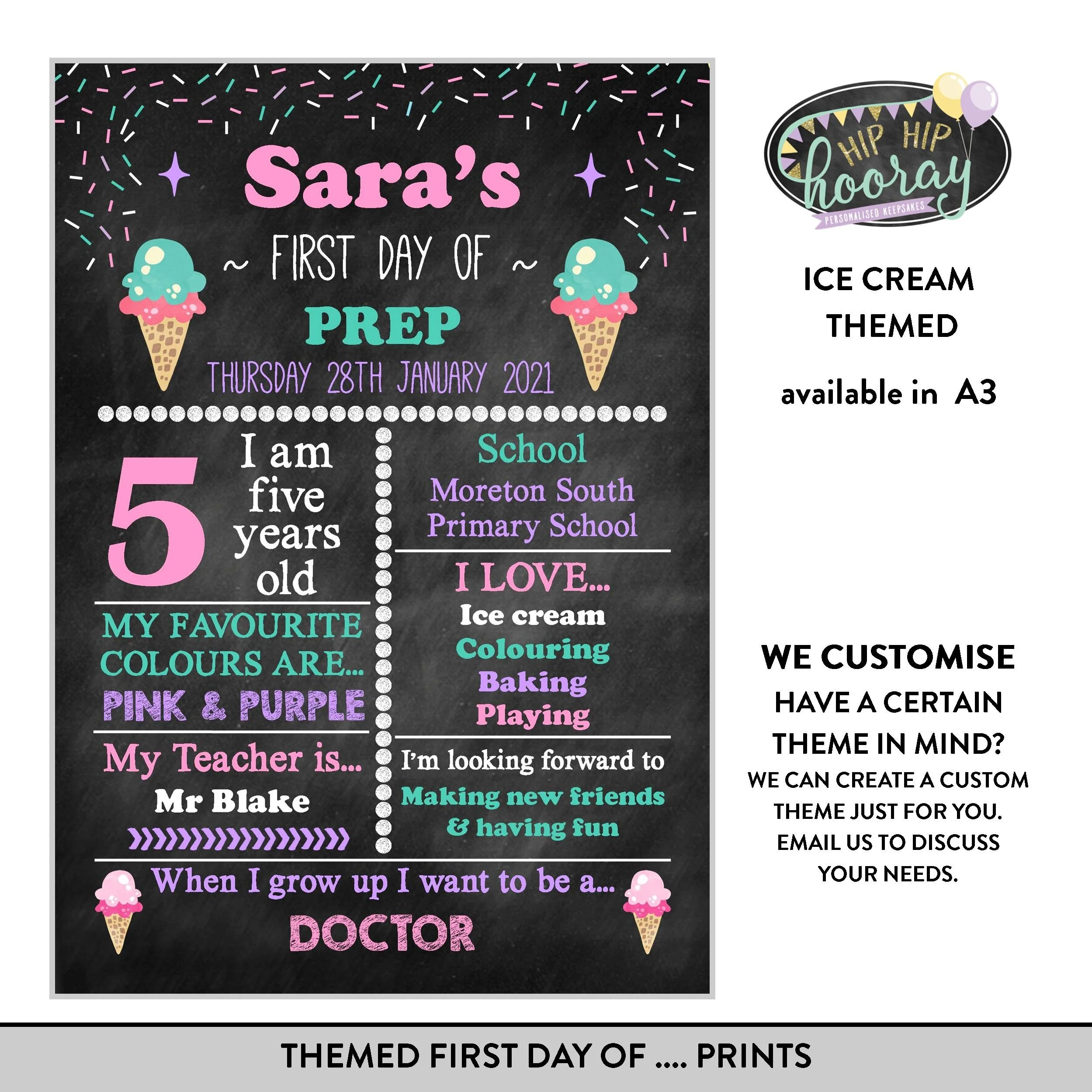 Themed First Day of........ Prints — Hip Hip Hooray Personalised Keepsakes