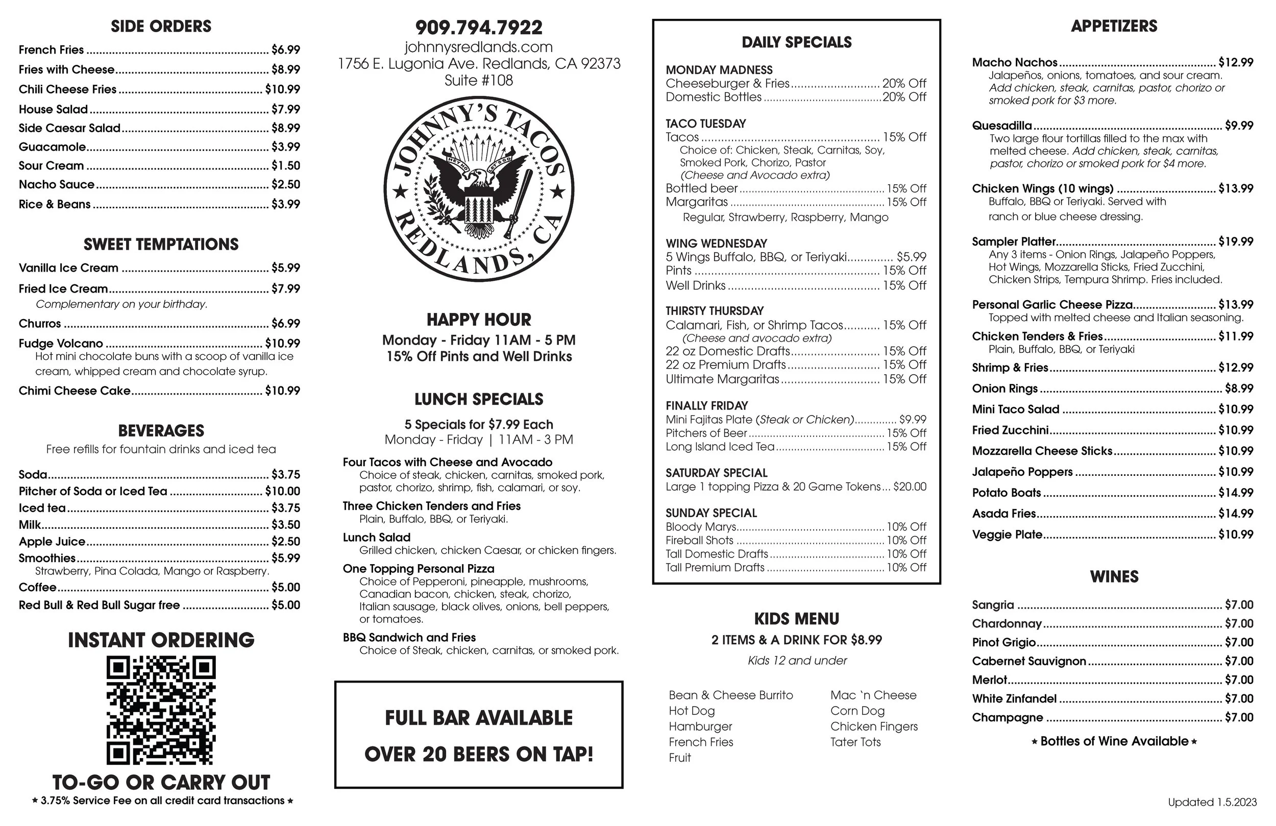 Menu — Johnny's Tacos & Sports