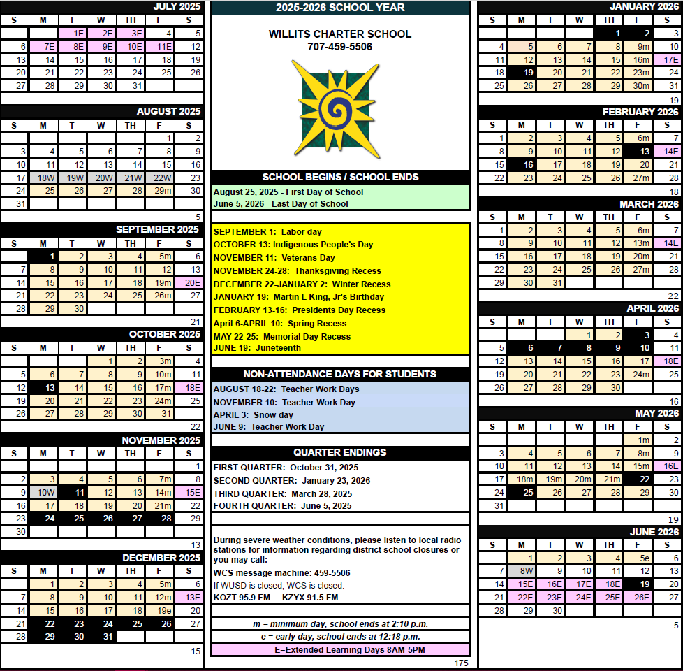 Calendar — Willits Charter School