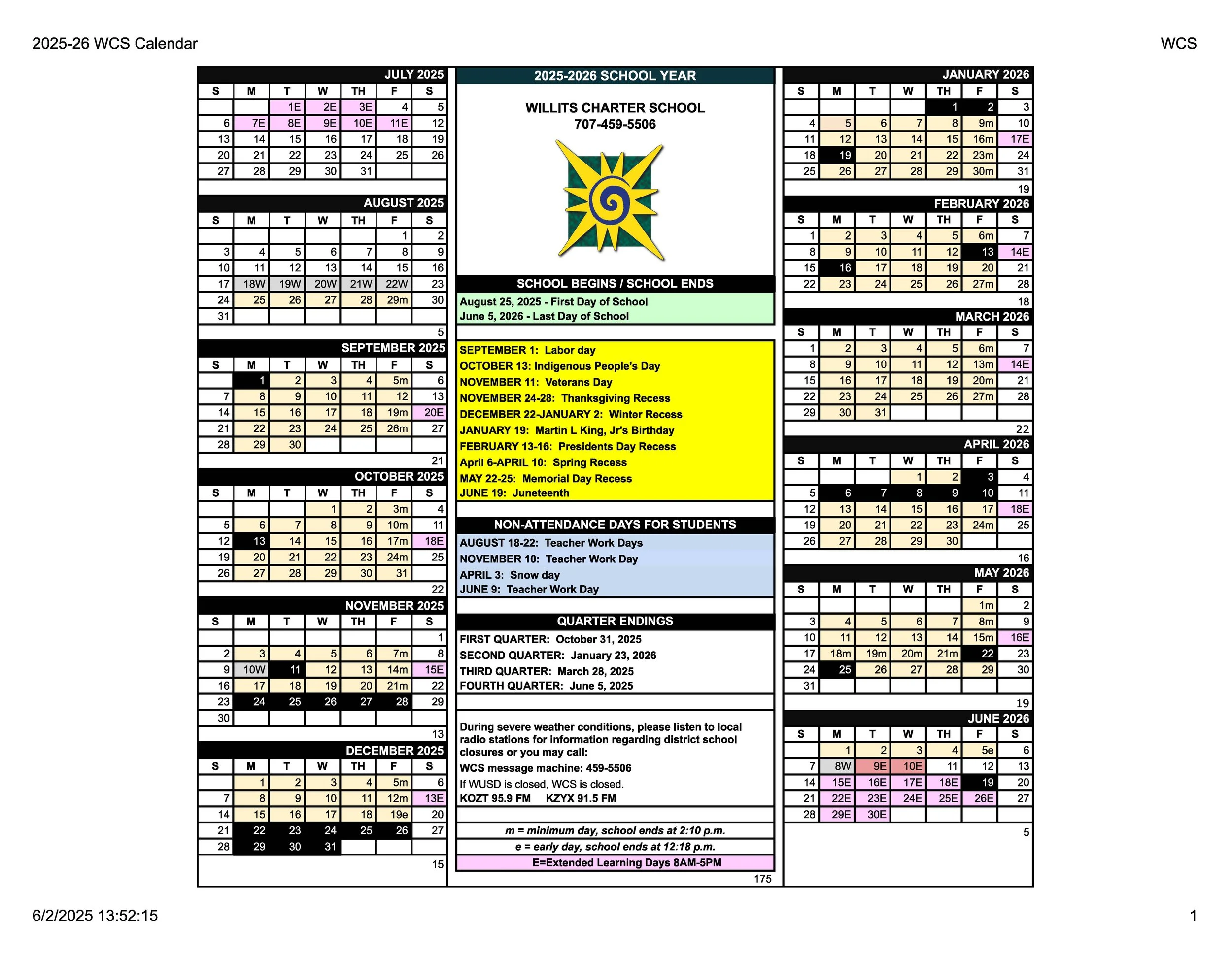 Calendar — Willits Charter School