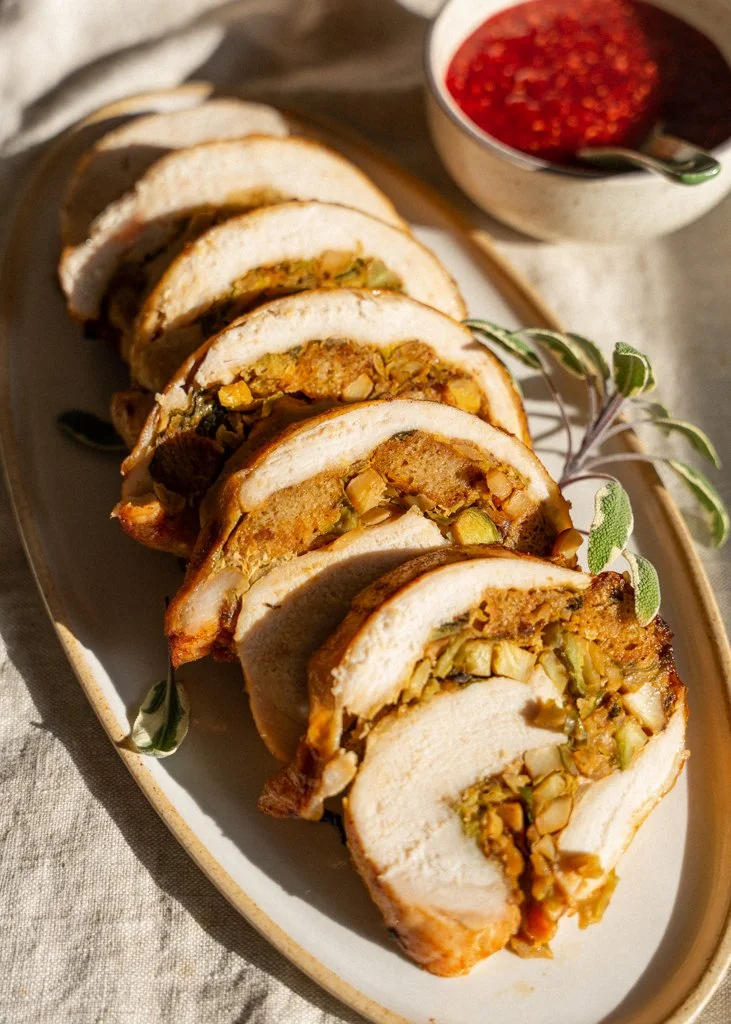 Chinese Five Spice Turkey Roulade with Trumpet Mushrooms and Brussels ...