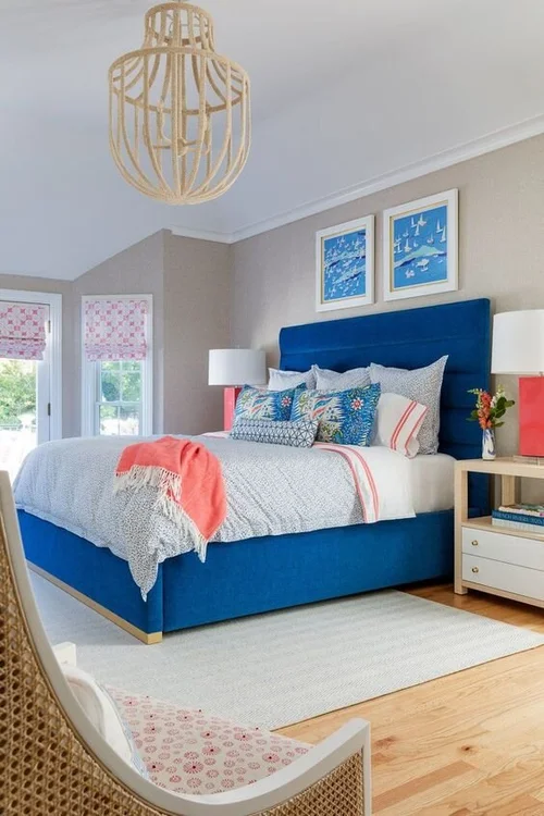 Light Blue And Coral Bedroom