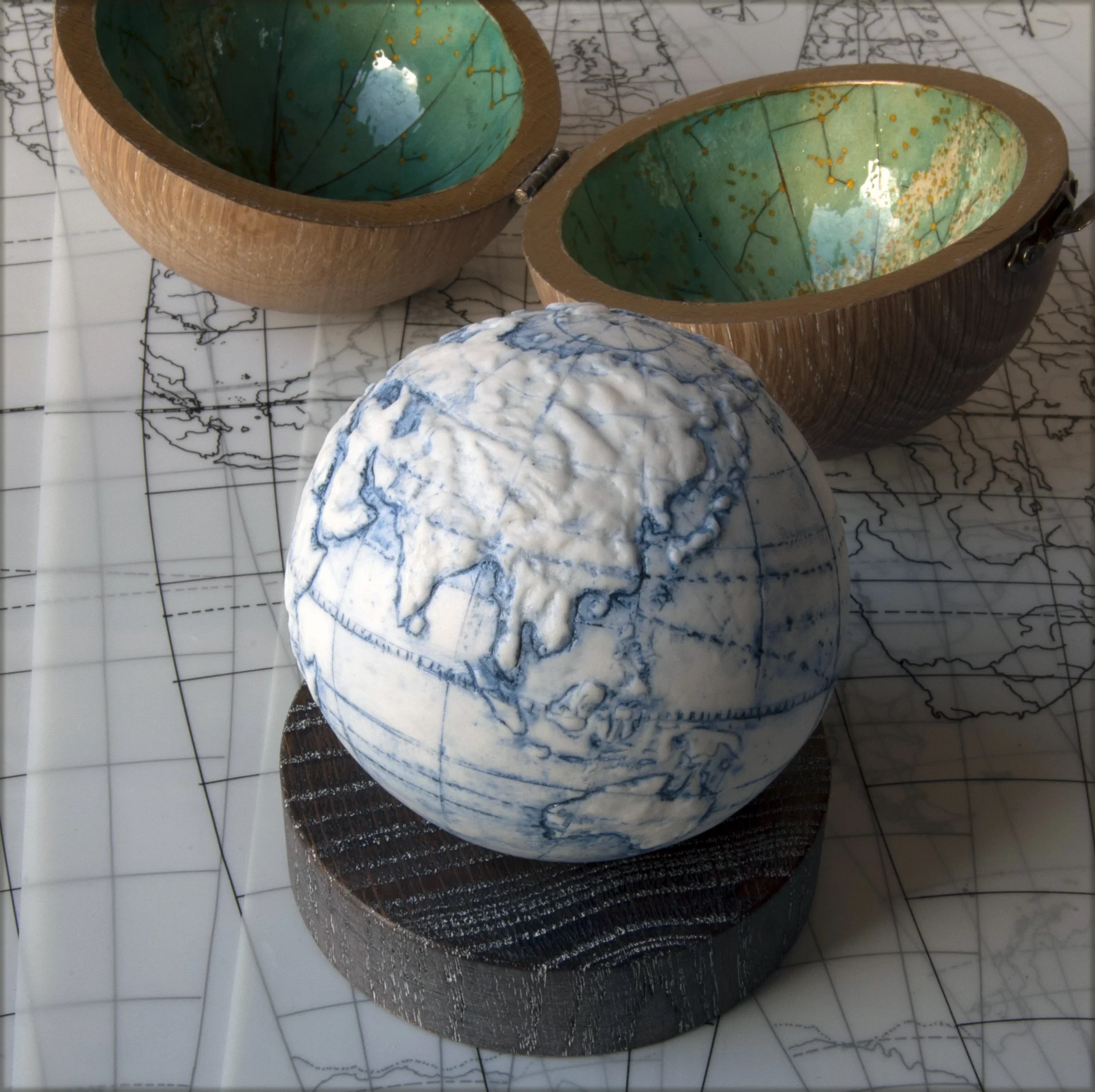 Natural Oak Pocket Case with Blue Meridians Globe — THE LITTLE GLOBE CO
