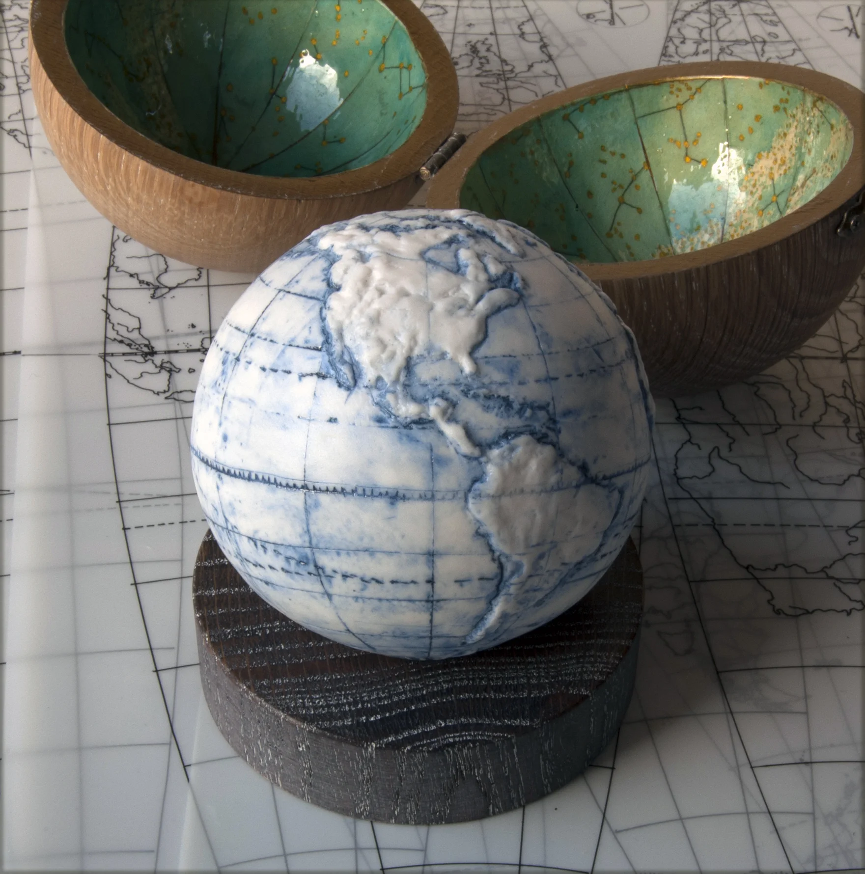 Natural Oak Pocket Case with Blue Meridians Globe — THE LITTLE GLOBE CO