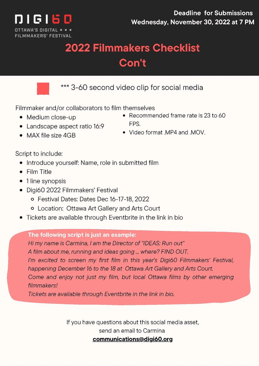 2022 Filmmaker Checklist — Digi60 Filmmakers' Festival