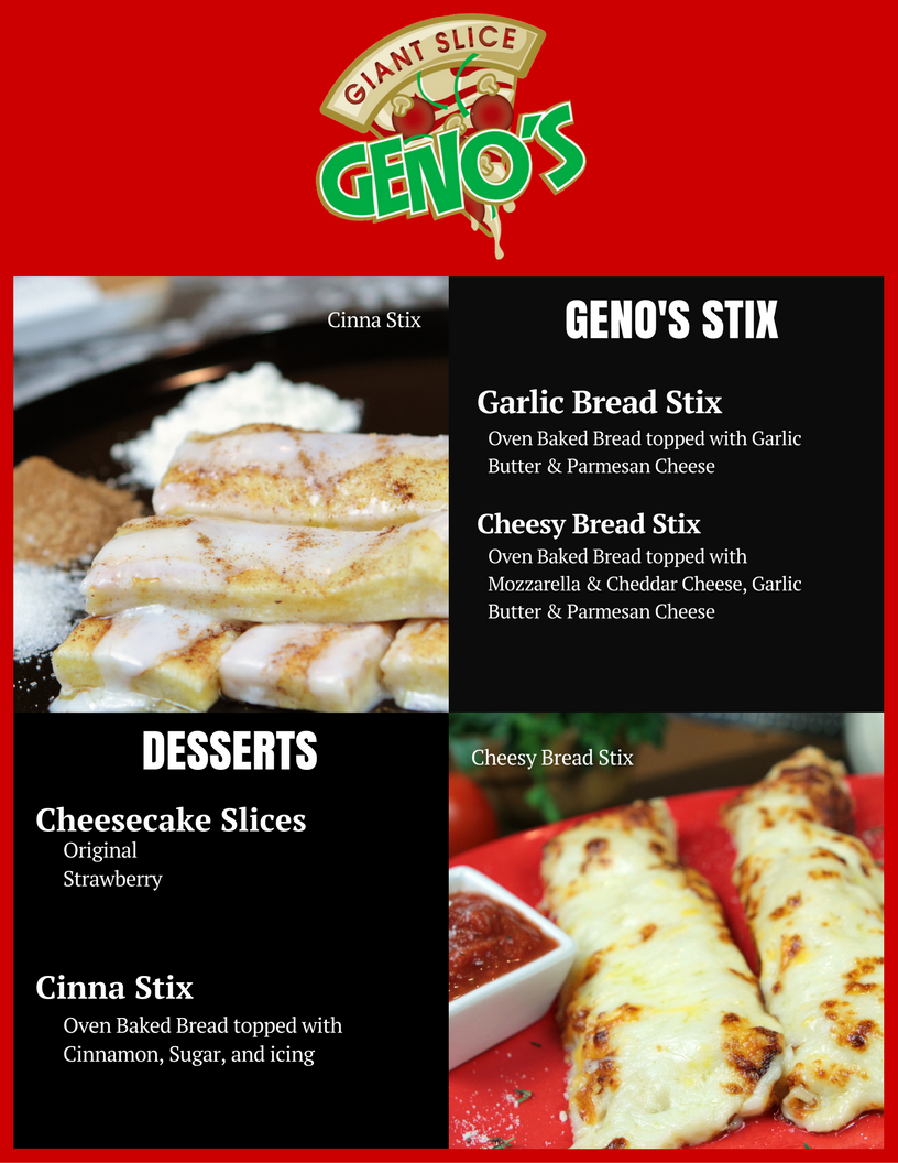 Menu — Geno's Giant Slice - Mesa AZ, Gilbert AZ, Queen Creek AZ, San ...