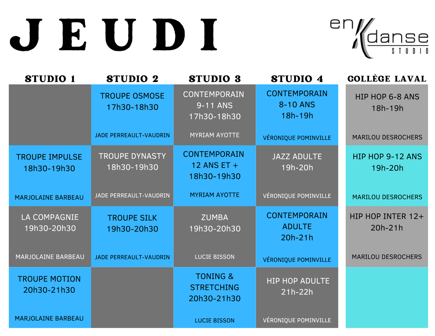 Schedule and Fees — École Enkdanse/Danse Laval