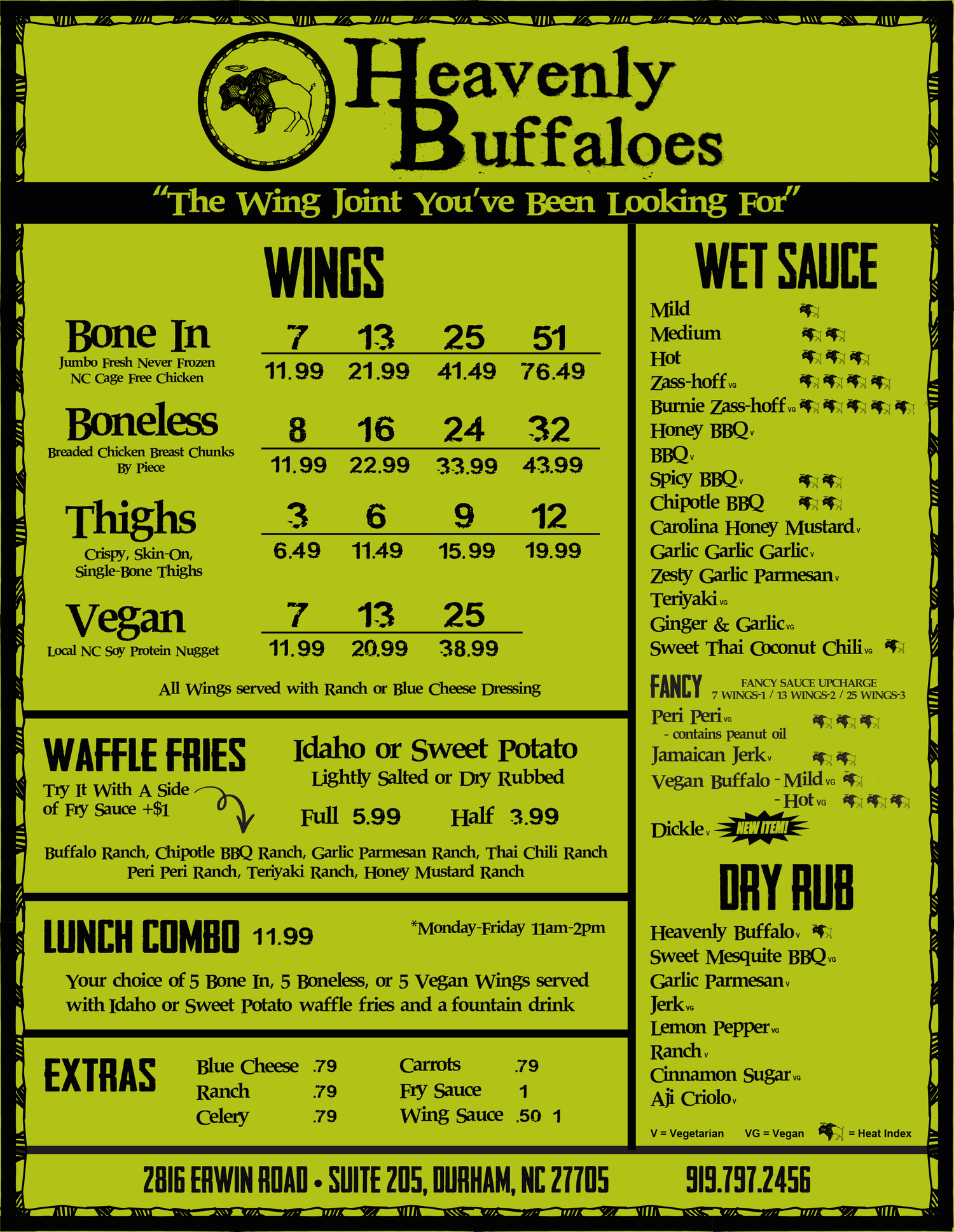 ERWIN RD menu — Heavenly Buffaloes