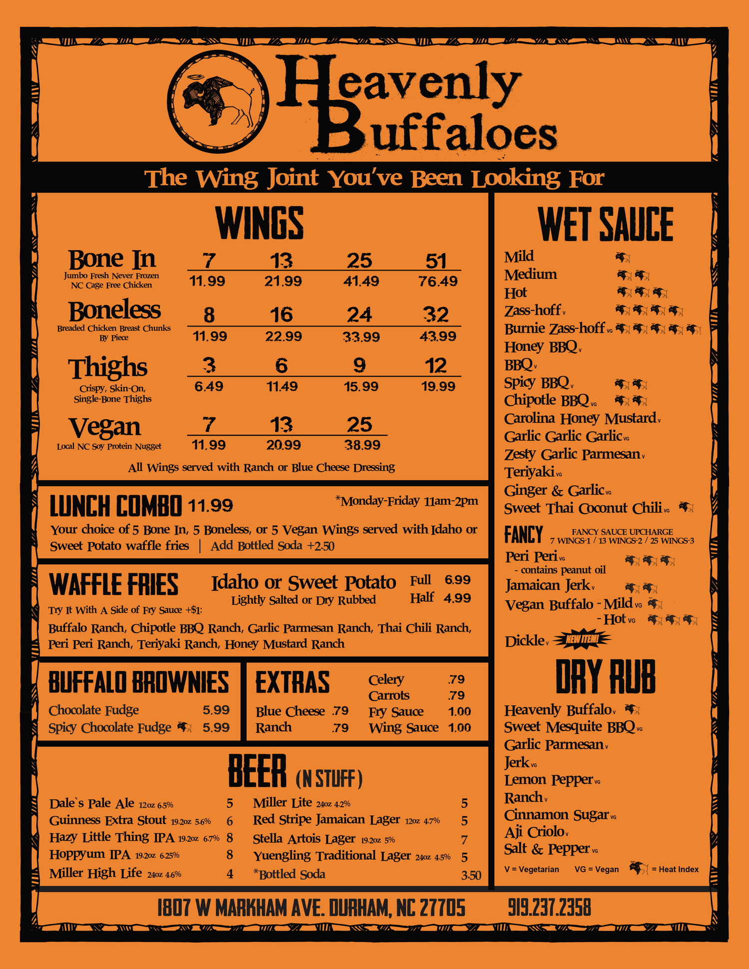DURHAM menu — Heavenly Buffaloes