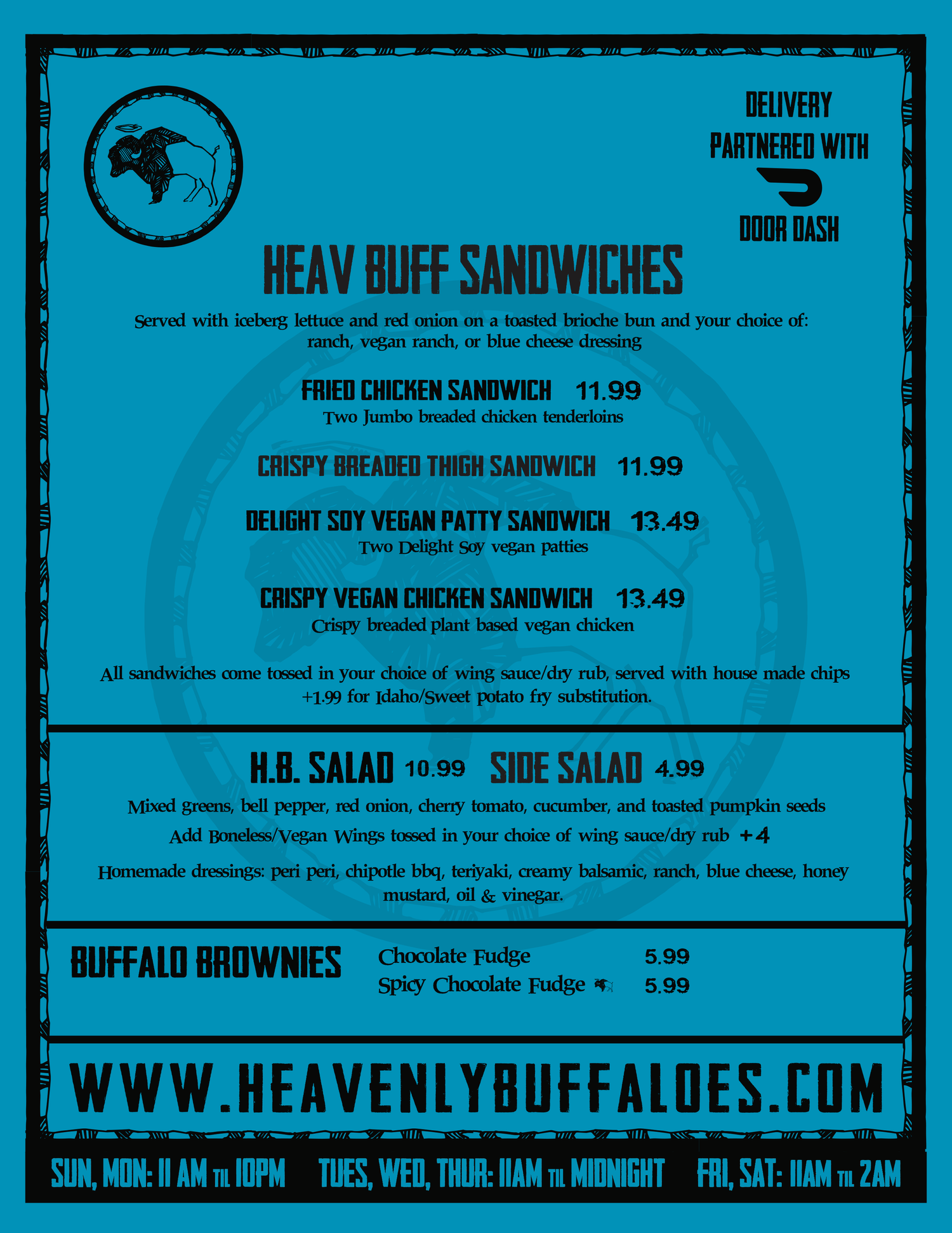 RALEIGH menu — Heavenly Buffaloes
