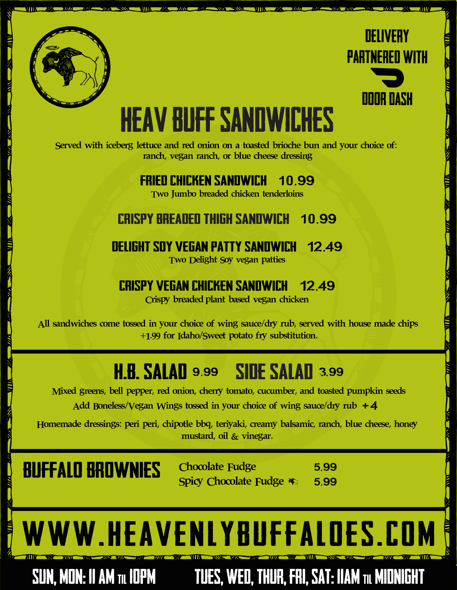 ERWIN RD menu — Heavenly Buffaloes