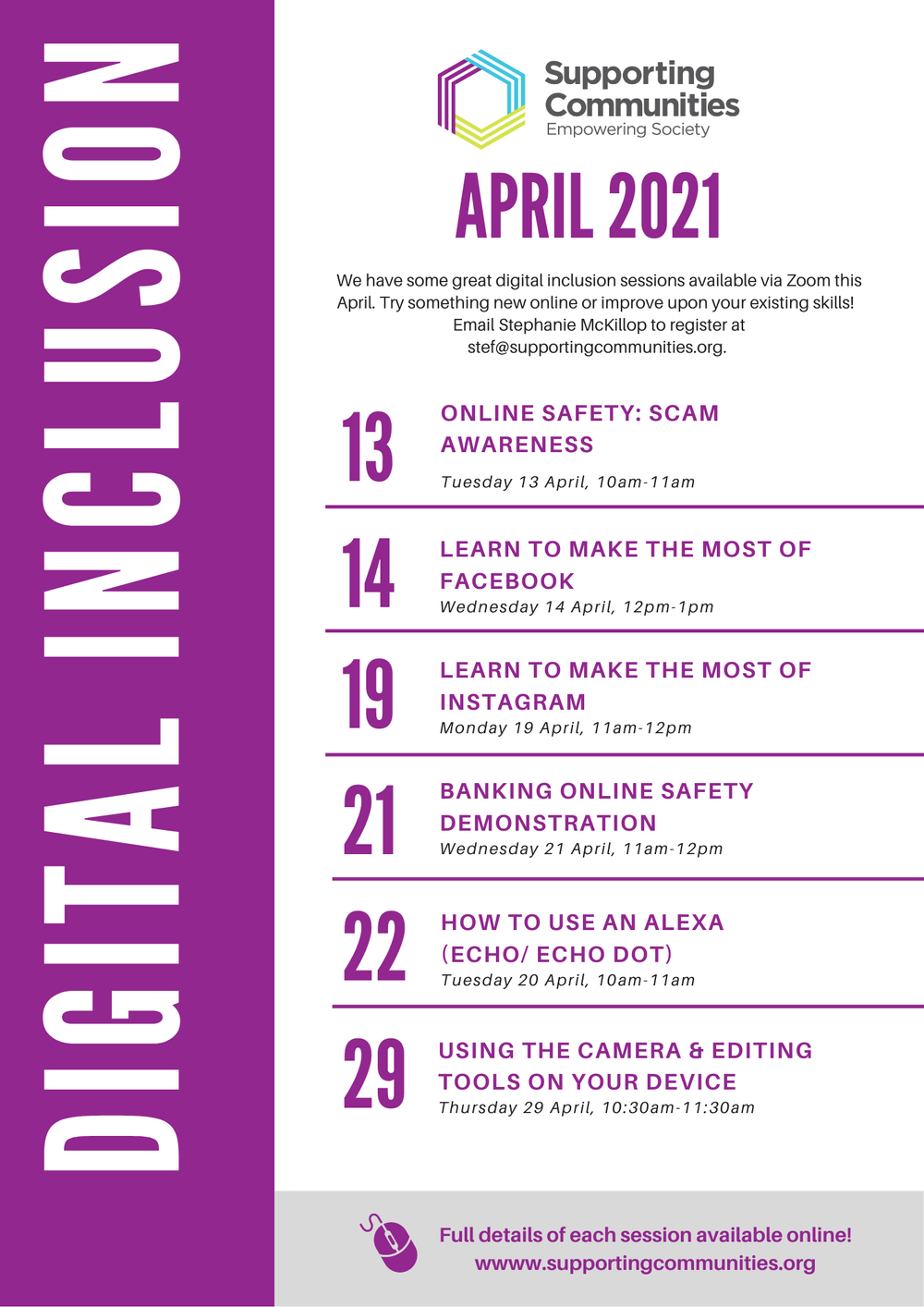 New Digital Inclusion Sessions for April — Supporting Communities
