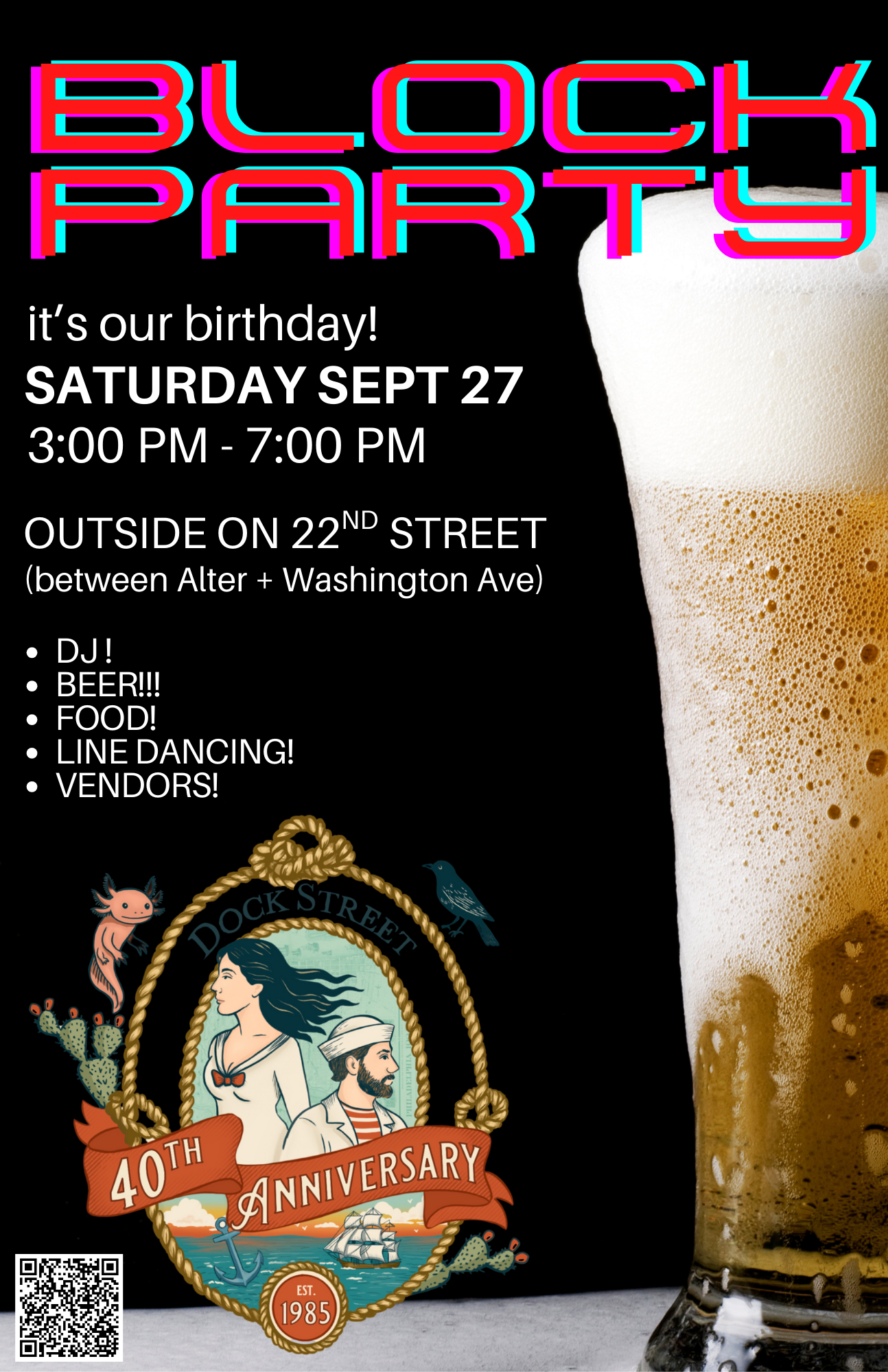 DOCK STREET 40TH ANNIVERSARY BLOCK PARTY — Dock Street Brewery