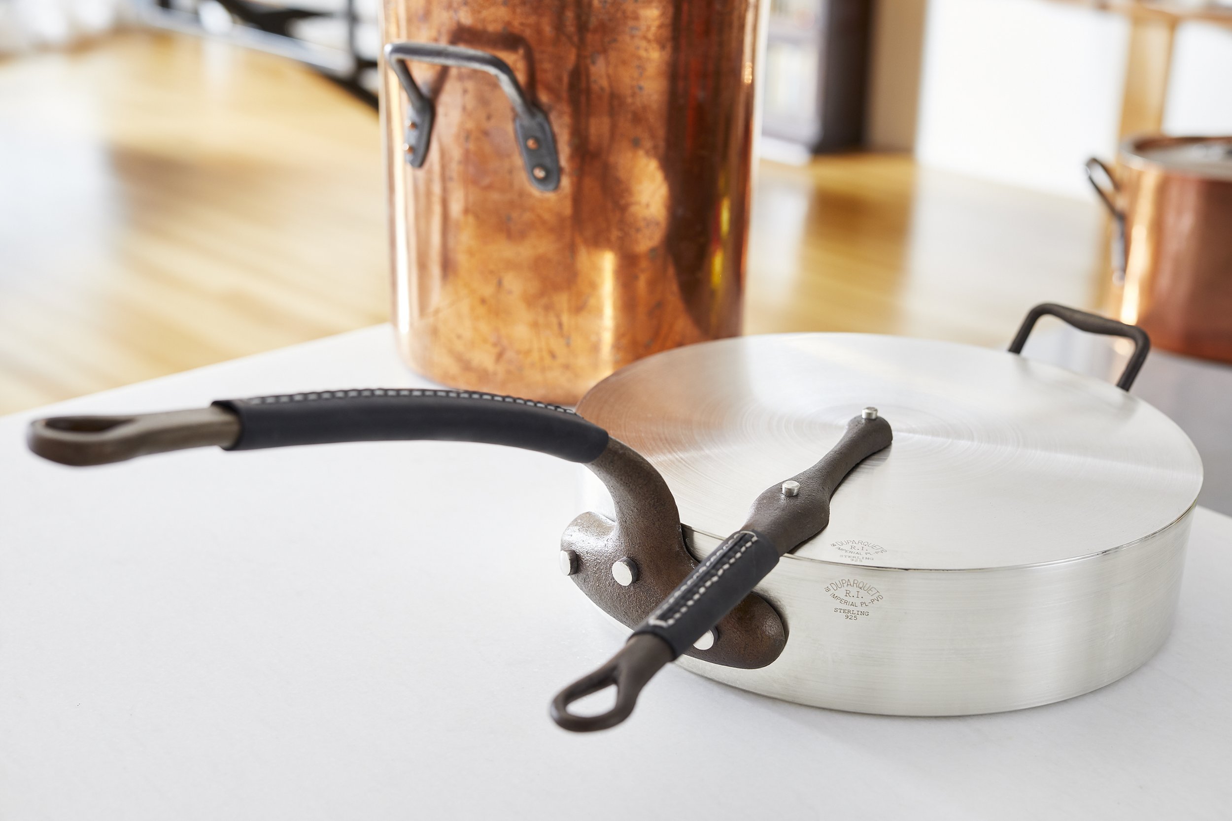 solid sterling silver saute pan 12.5in — Duparquet Copper Cookware